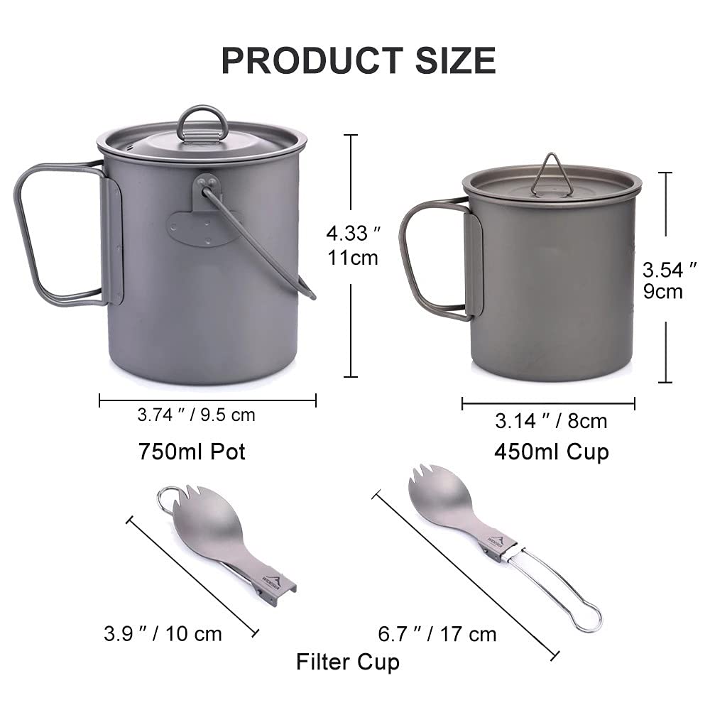 YFDM Light Camping Cookware Set Outdoor Kitchen Tableware Trekking Hanging Pot Cup Mug Spoon Cauldron Tourism Cookware