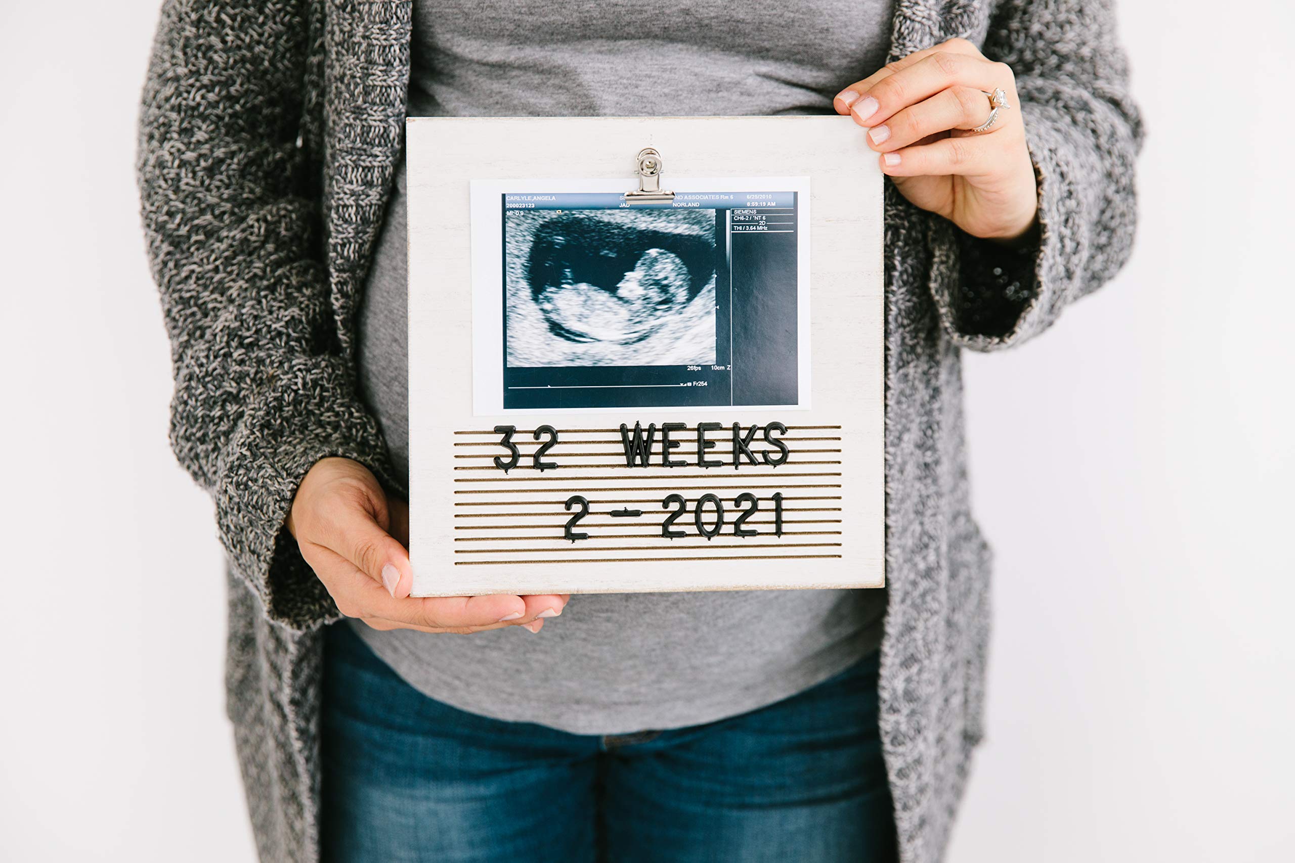 Pearhead Classic Wooden Letterboard, Baby Keepsake Clip Photo Frame, Wooden