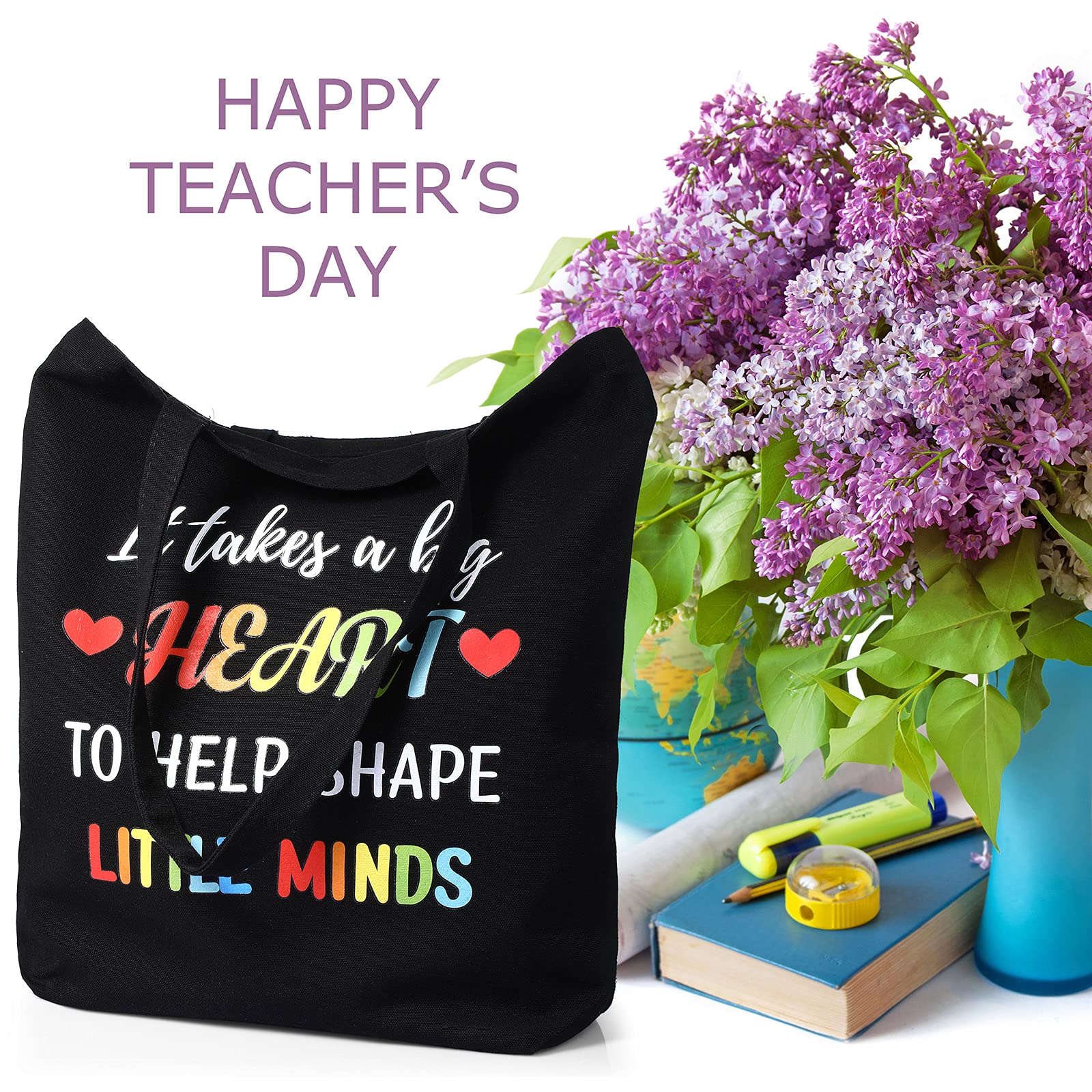 Xuniea 2 Pcs Teacher Appreciation Tote Bag, Teacher Gifts Idea Funny Reusable Canvas Bag for First End Day of School (Simple Style)