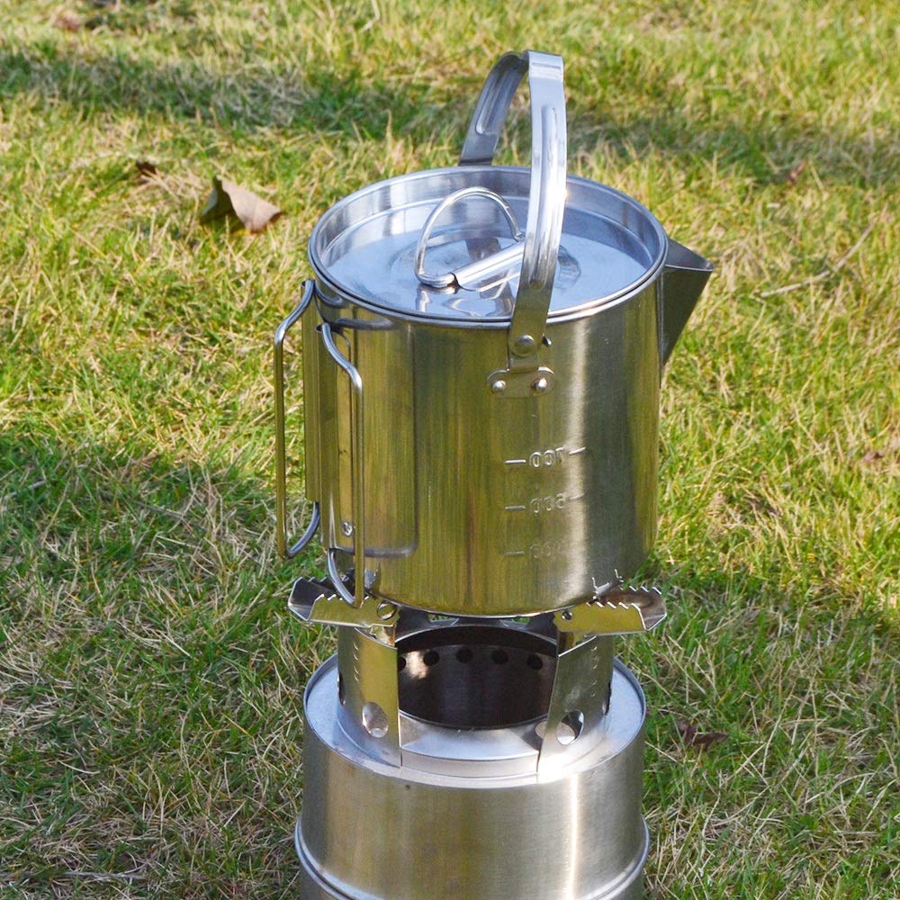 YFDM Outdoor Camping Tableware 1.2L Stainless Steel Hanging Pot Camping Cup Camping Cookware Soup Coffee Pot Portable