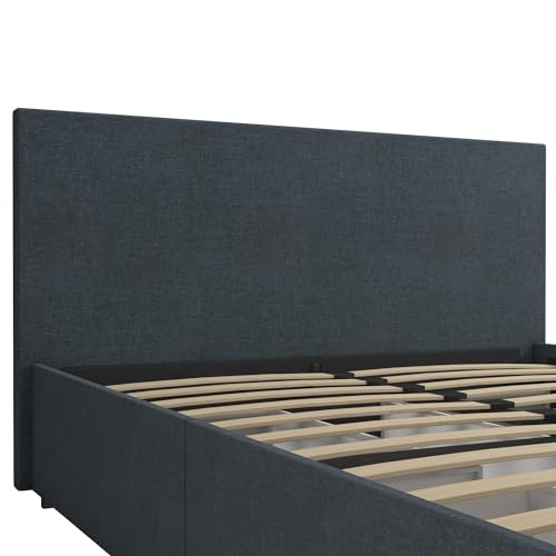 Novogratz Kelly Upholstered Storage Bed Frame, Full, Navy Blue Linen
