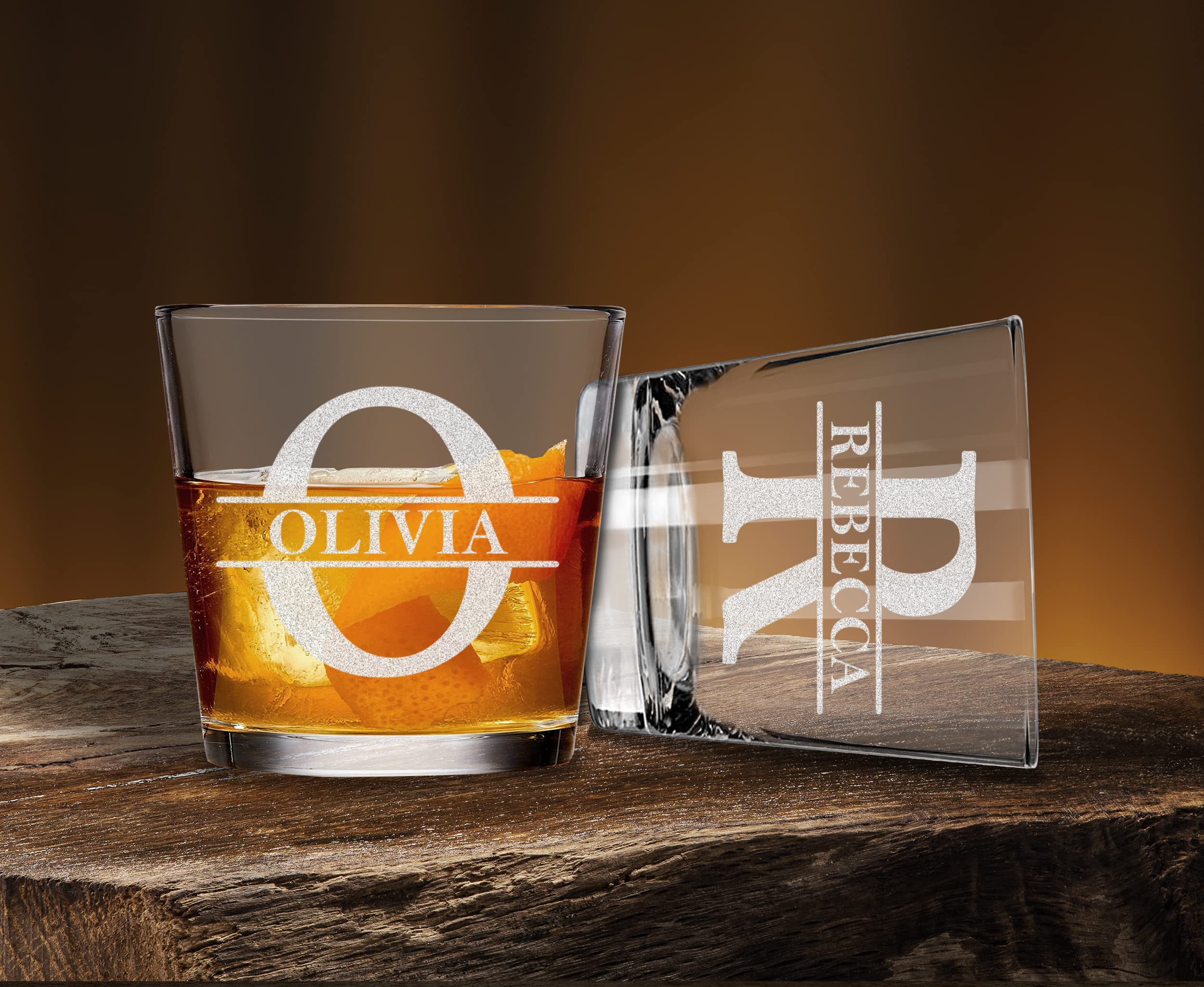 TEEAMORE Personalized Rocks Old Fashioned Cocktail Glass Add Your Name Initial Etched Whiskey Glasses Housewarming Gift 9oz