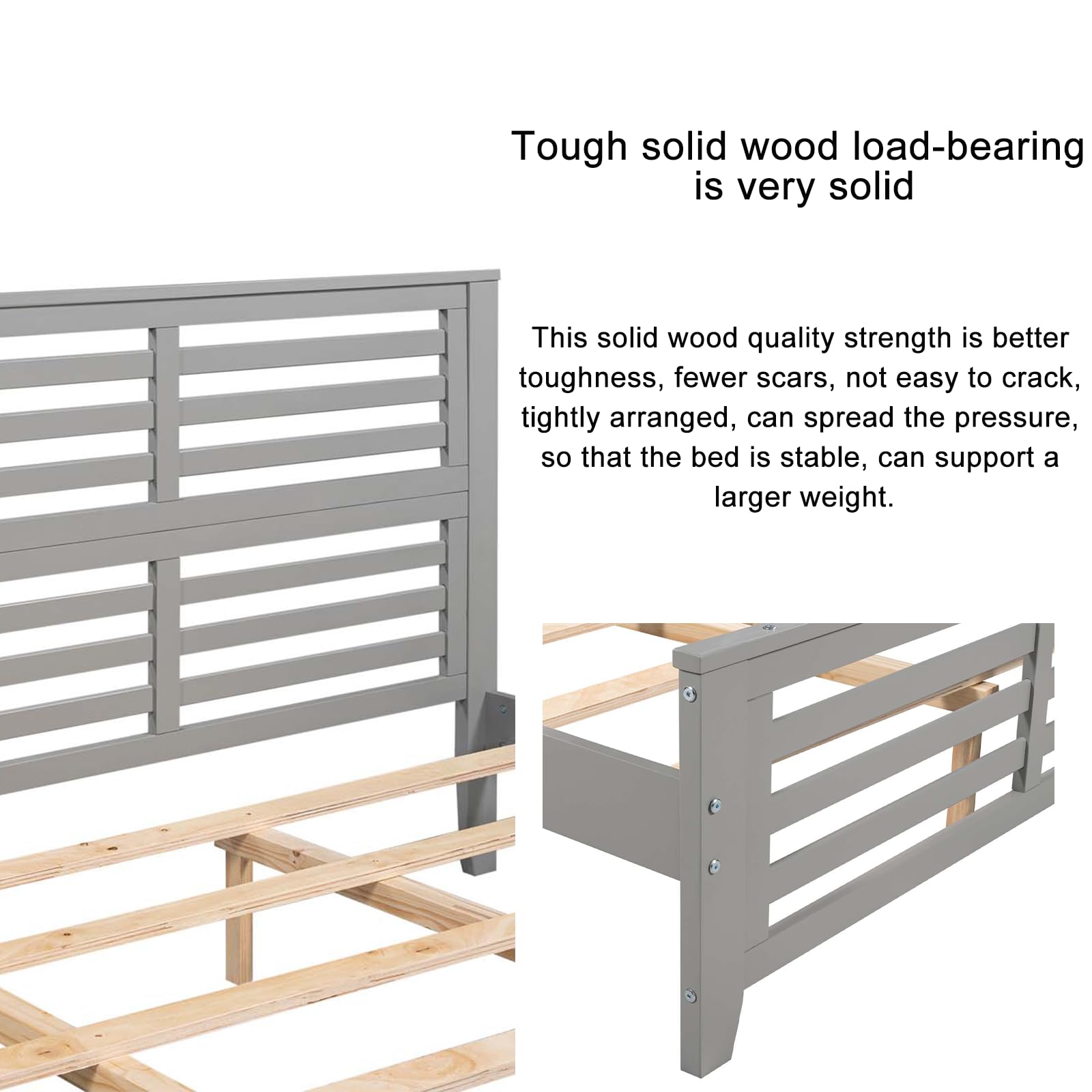 OTRIEK King Size Upholstered Platform Bed, King Size Bed Frame with Horizontal Strip Hollow Shape Headboard & Wooden Slats Support, No Box Spring Needed for Teens Adults Bedroom, Easy Assembly (Gray)
