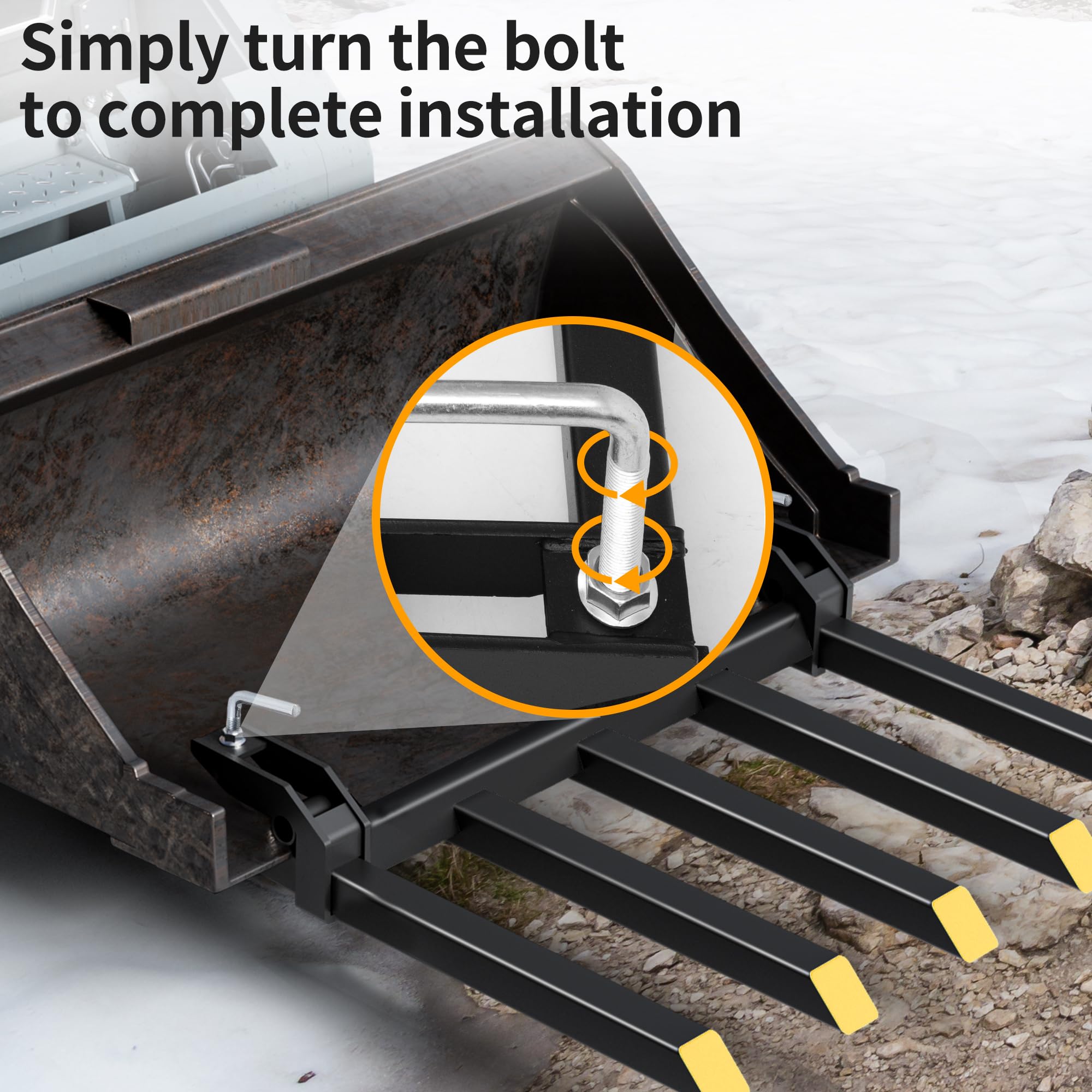 YINTATECH Clamp on Debris Forks to 48" Bucket, Heavy Duty Clamp-On Pallet Fork 2500 lbs Capacity Attachments Fit for Loader Bucket Skidsteer Tractor