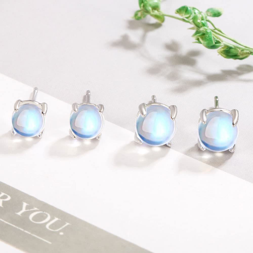 Women Earrings Cute Petite Moonstone Stud Earrings 925 Sterling Silver Jewelry (Moonstone /5MM pair)