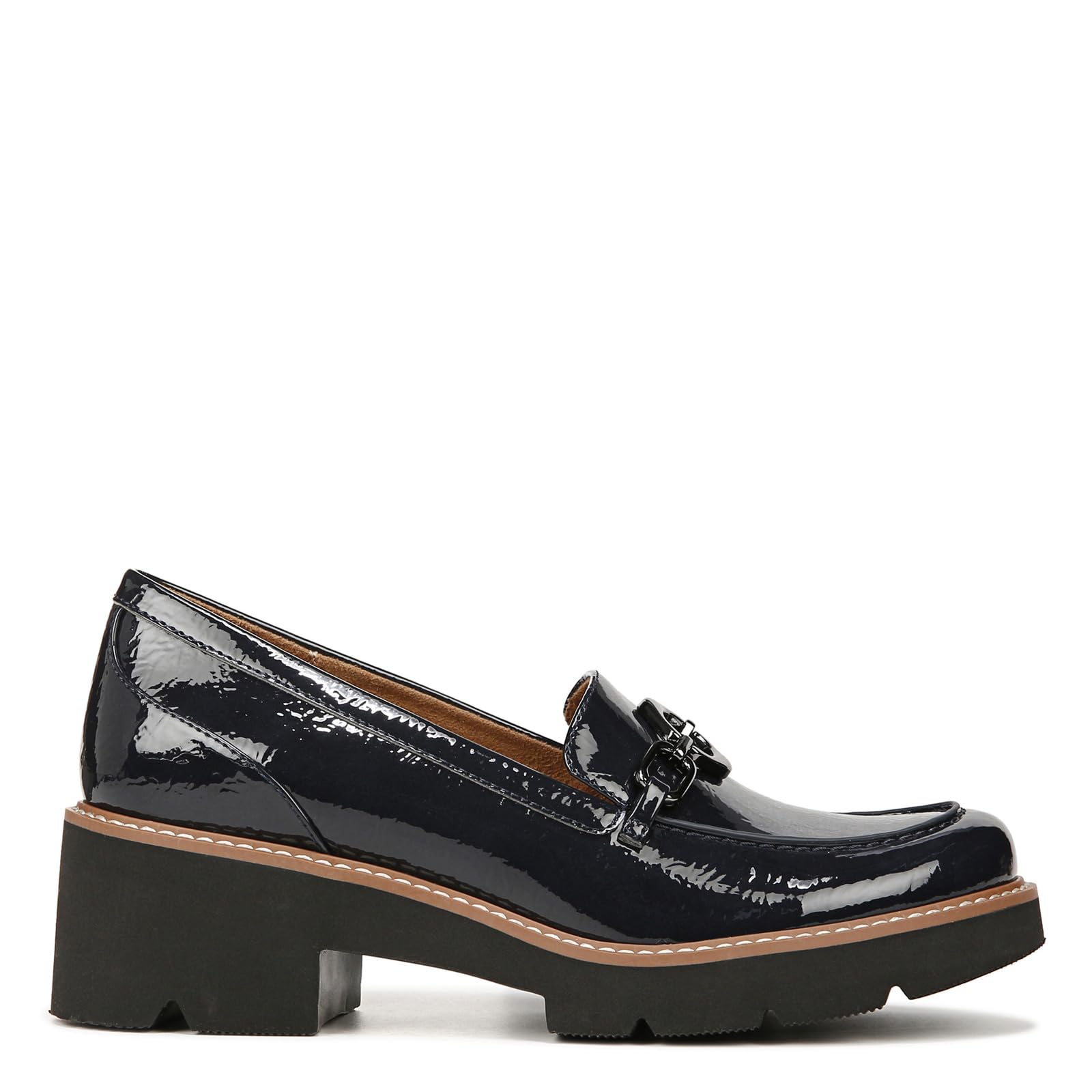 Naturalizer Womens Cabaret-O Ornament Heeled Loafer Navy Blue Patent 7.5 M