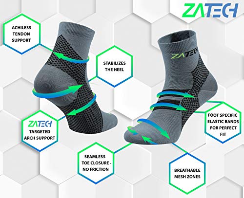 ZaTech Plantar Fasciitis Sock, Compression Socks - 2 pack (Grey/White, 2 pairs, X-Large)