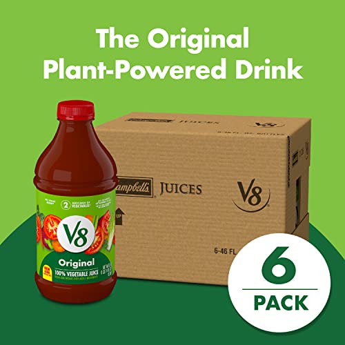 V8 Original 100% Vegetable Juice, Vegetable Blend with Tomato Juice, 46 FL OZ Bottle (Pack of 6)