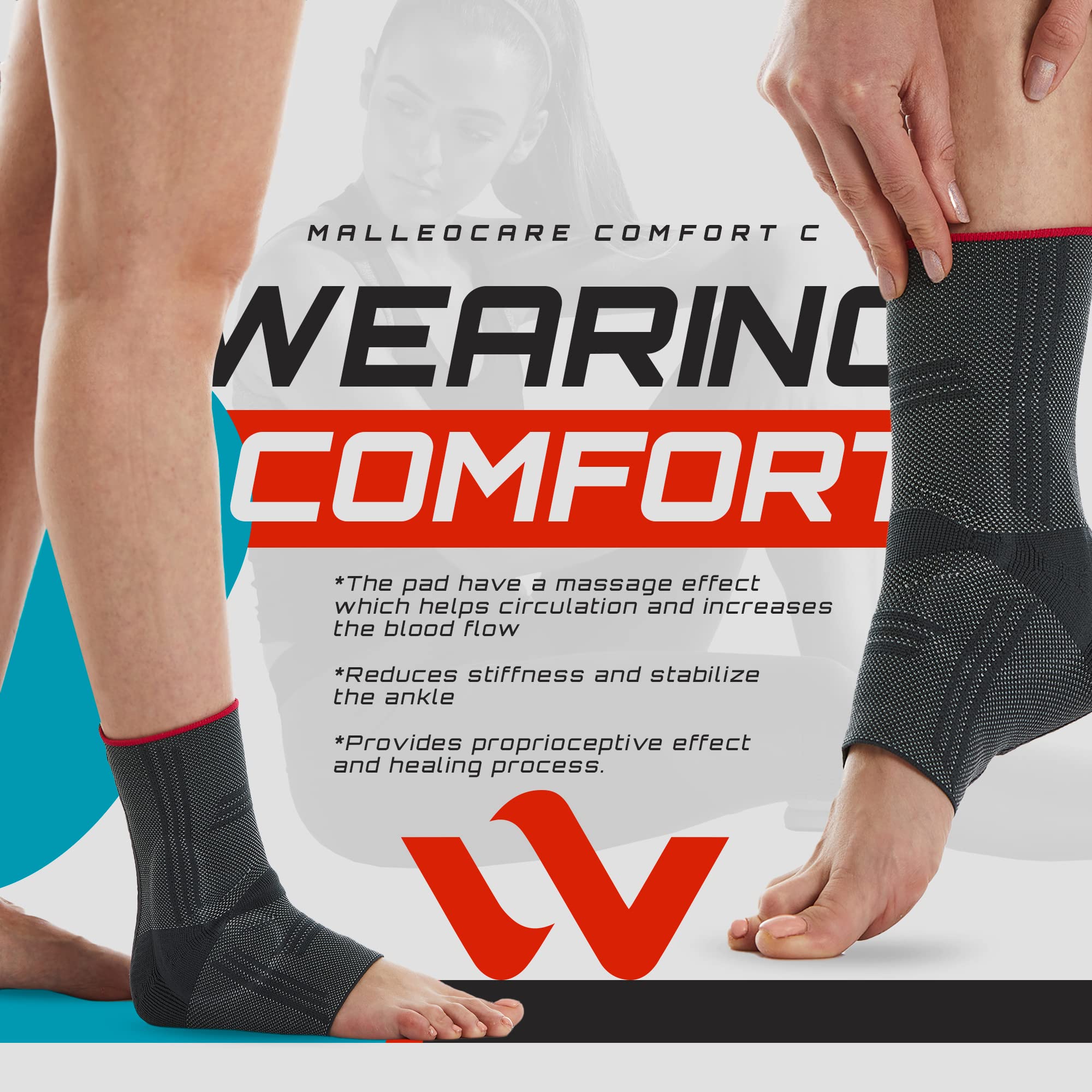 WEHR Malleocare Comfort C Ankle Compression Sleeve - Premium Ankle Support Foot Brace for Ligament Injury, Instability, Swelling – Comfortable and Breathable (X-Large)