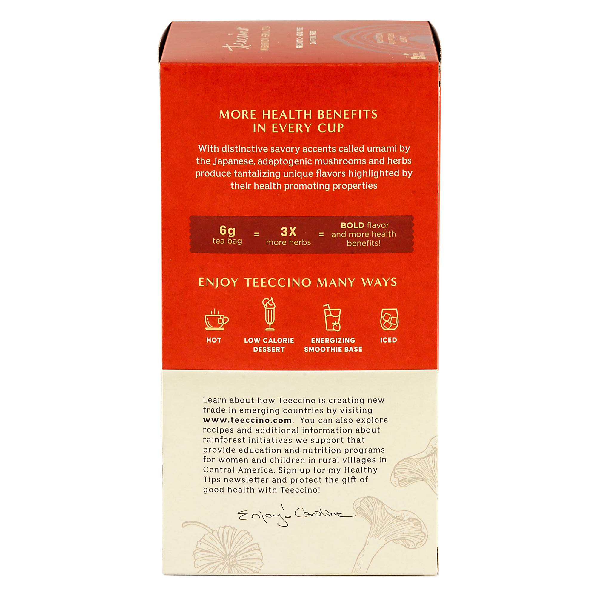 Teeccino Lion’s Mane Rhodiola Rose Mushroom Adaptogen Herbal Tea - Caffeine-Free, 3x More Herbs than Regular Tea Bags, Lightly Sweet from Dates & Figs, Prebiotic - 25 Tea Bags