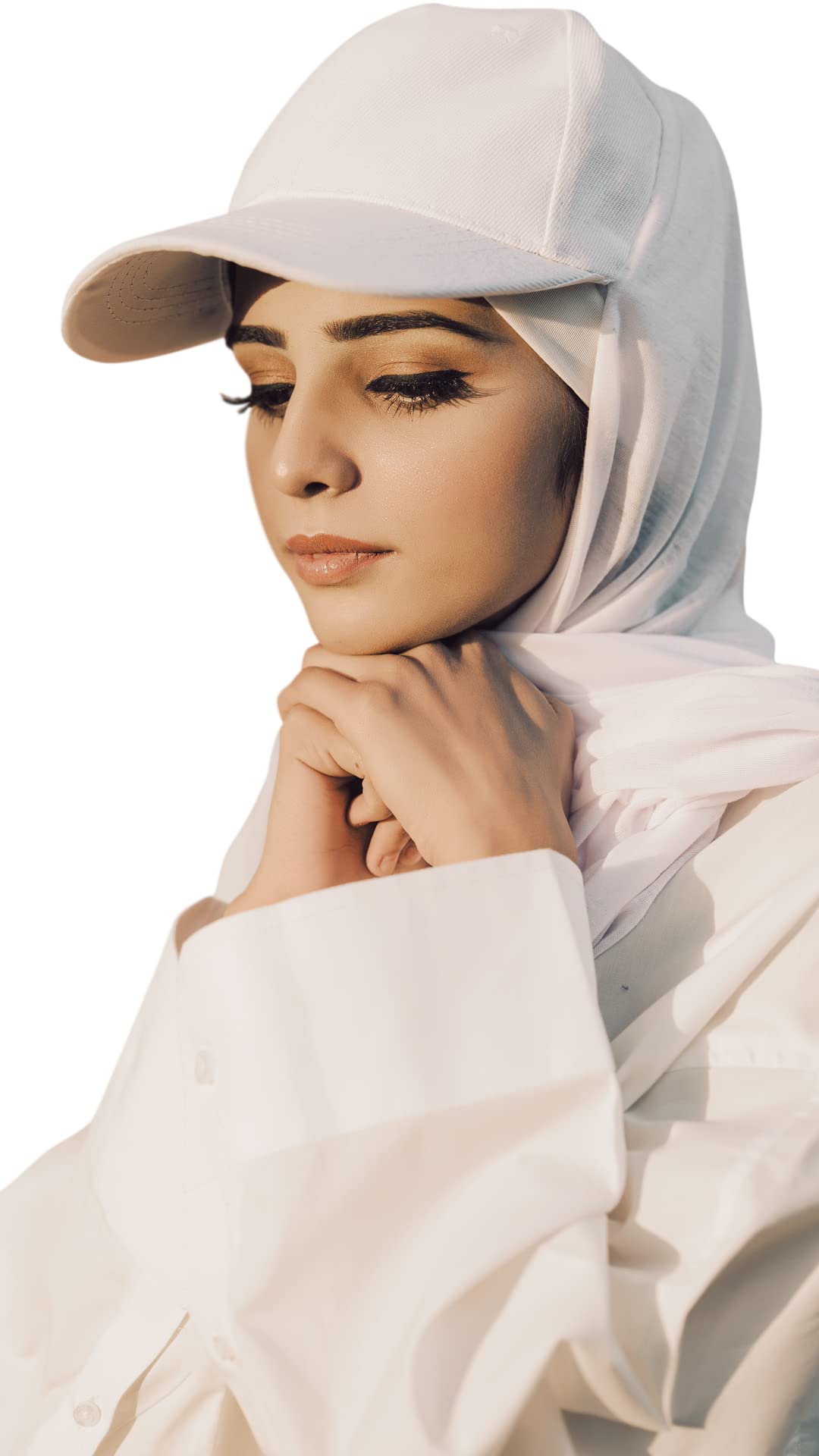 Premium Jersey Hijab with Hat │Lightweight Jersey Knit Hijab for Women Muslim │Solid Color Instant Hijab - Sports Head Scarf (White)