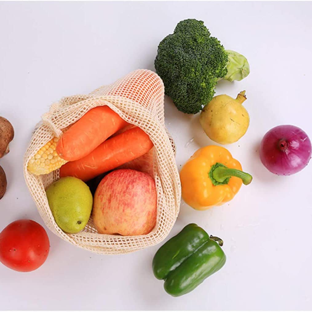 Reusable Mesh Shopping Bag, Supermarket Eco-Friendly Cotton Bag Pump Or Drawstring Bag of Vegetables, 10 Storage Bags,43CM