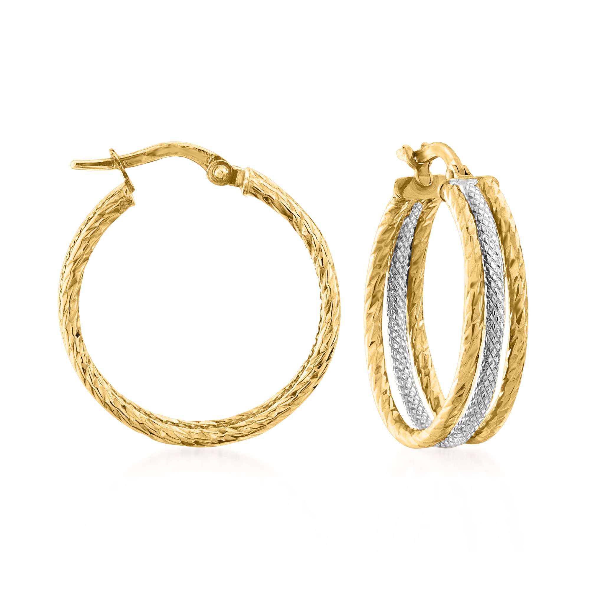 Ross-Simons Italian 14kt 2-Tone Gold Triple-Hoop Earrings