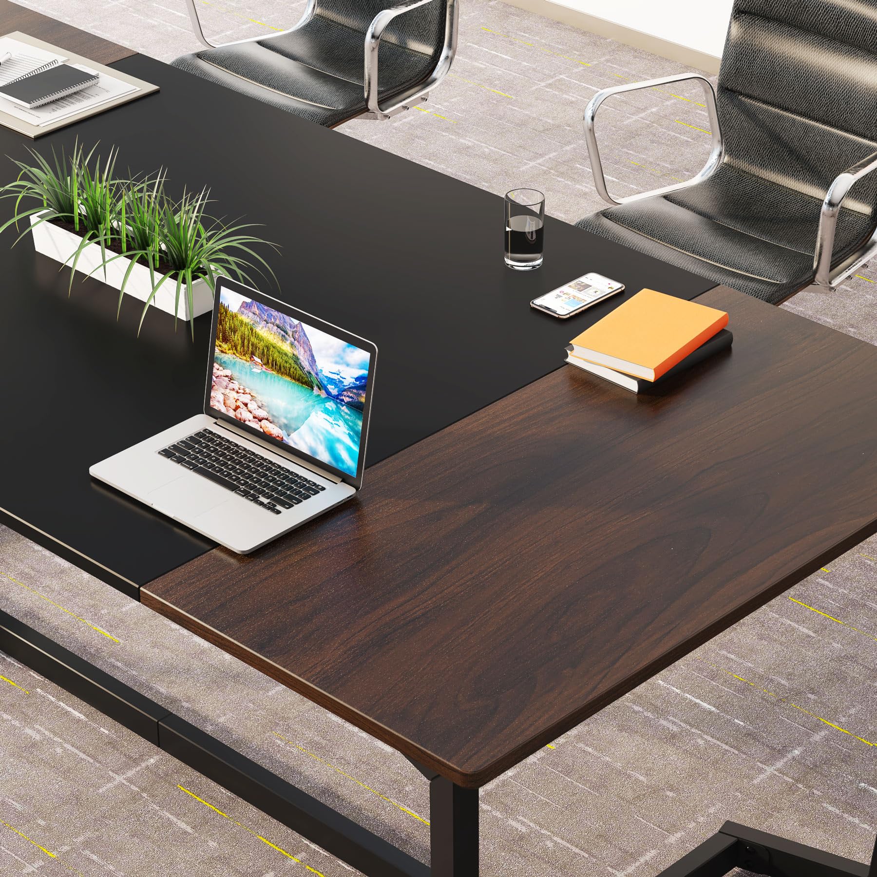 Tribesigns 6FT Conference Table, 70.8L x 31.5W inch Meeting Table for Office Conference Room, Modern Rectangular Seminar Training Table, Metal Frame, Rustic Brown/Black