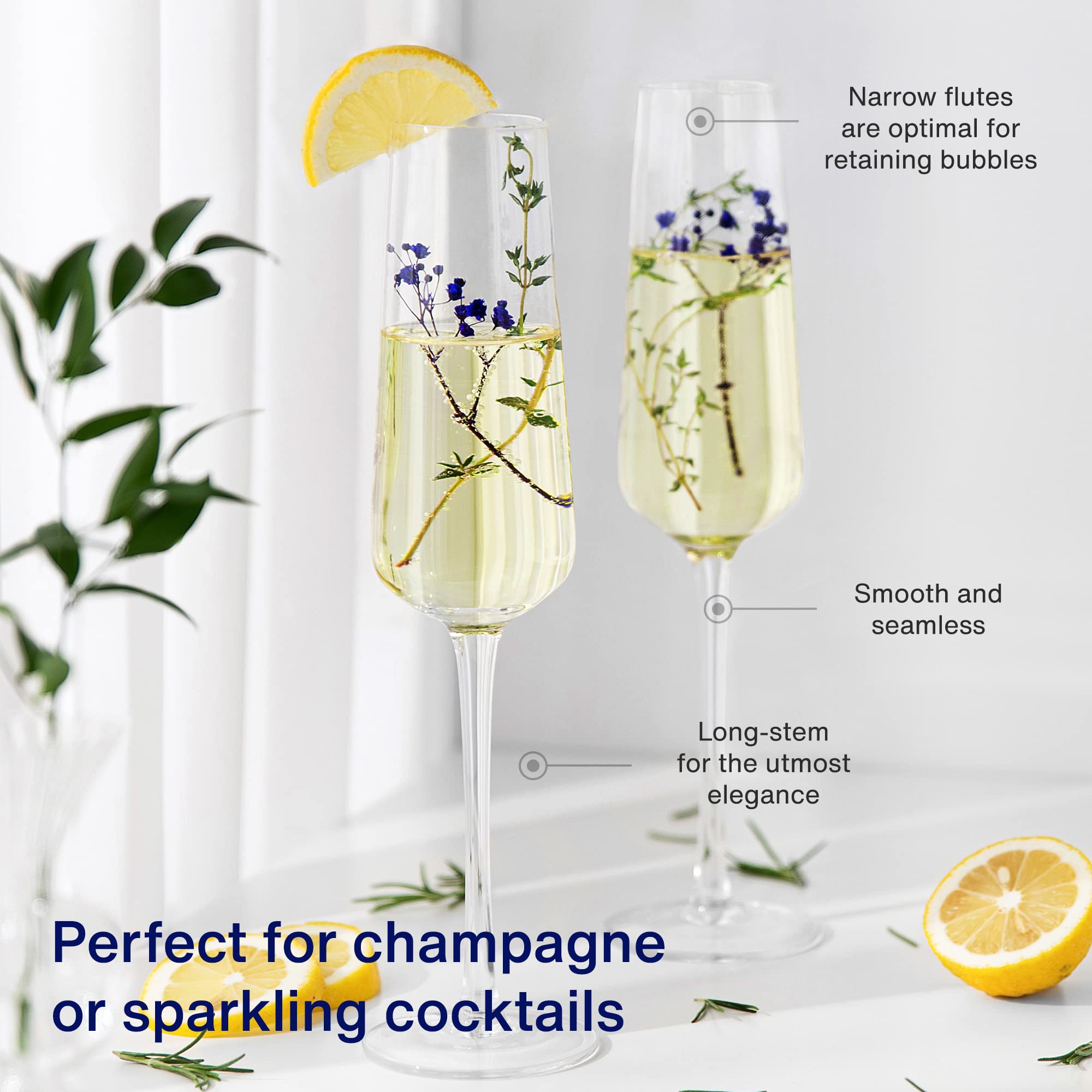 Vintorio GoodGlassware Champagne Flutes (Set Of 4) 8.5 oz β Tall, Long Stem, Crystal Clear, Classic, and Seamless Tower Design - Dishwasher Safe, Quality Sparkling Wine Stemware