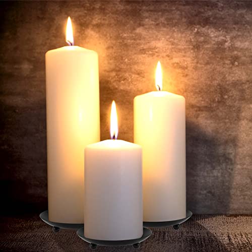 TAICHEUT 8 Pack Black Iron Plate Candle Holders, Round Candle Stands, Large Candle Plates, Decorative Candlestick Plates for Wax Candles, Wedding, Dinning, Parties, Home Decor