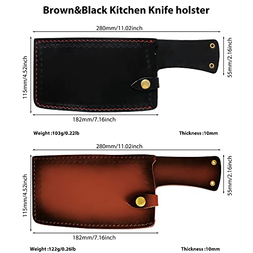 XYJ Chef Knife Sleeves PU Leather Knife Cover With Carry Belt Loop Black Brown Kitchen Knives Edge Guards Protector Tools 2-pieces(Knives Not Included)