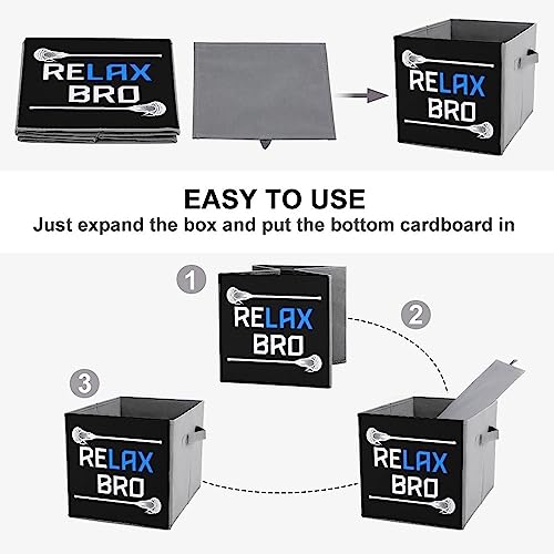 Relax Bro Funny Lacrosse Storage Cubes with Handles Foldable Fabric Bins Organizing Baskets for Shelves Closet