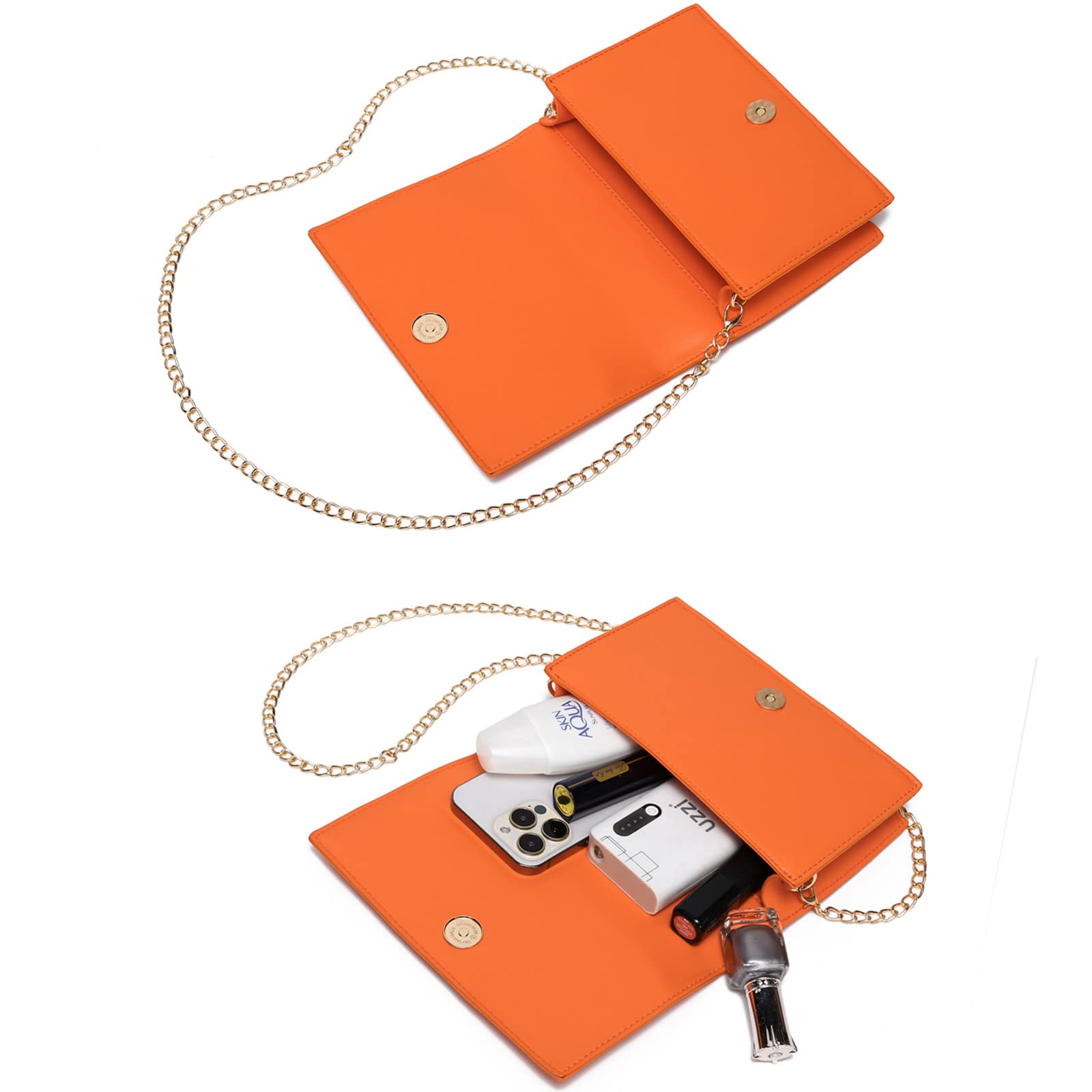YIKOEE Mini Purse for Women with Removable Chain (Orange)
