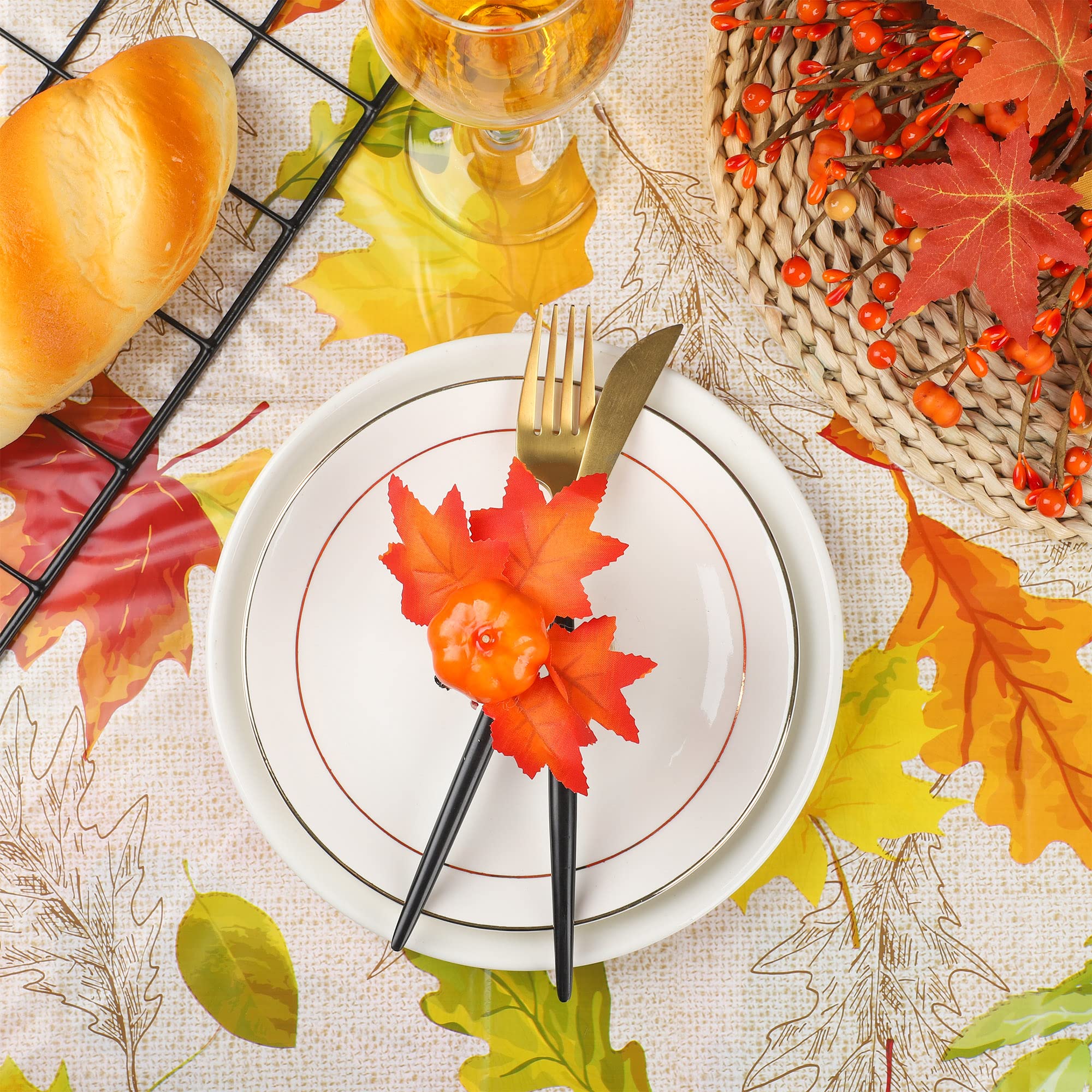 peony man 4 PCS Fall Leaves Tablecloths Plastic Maple Table Covers Disposable Rectangle Autumn Party for Thanksgiving Kitchen Dining, 54 x 108 Inch
