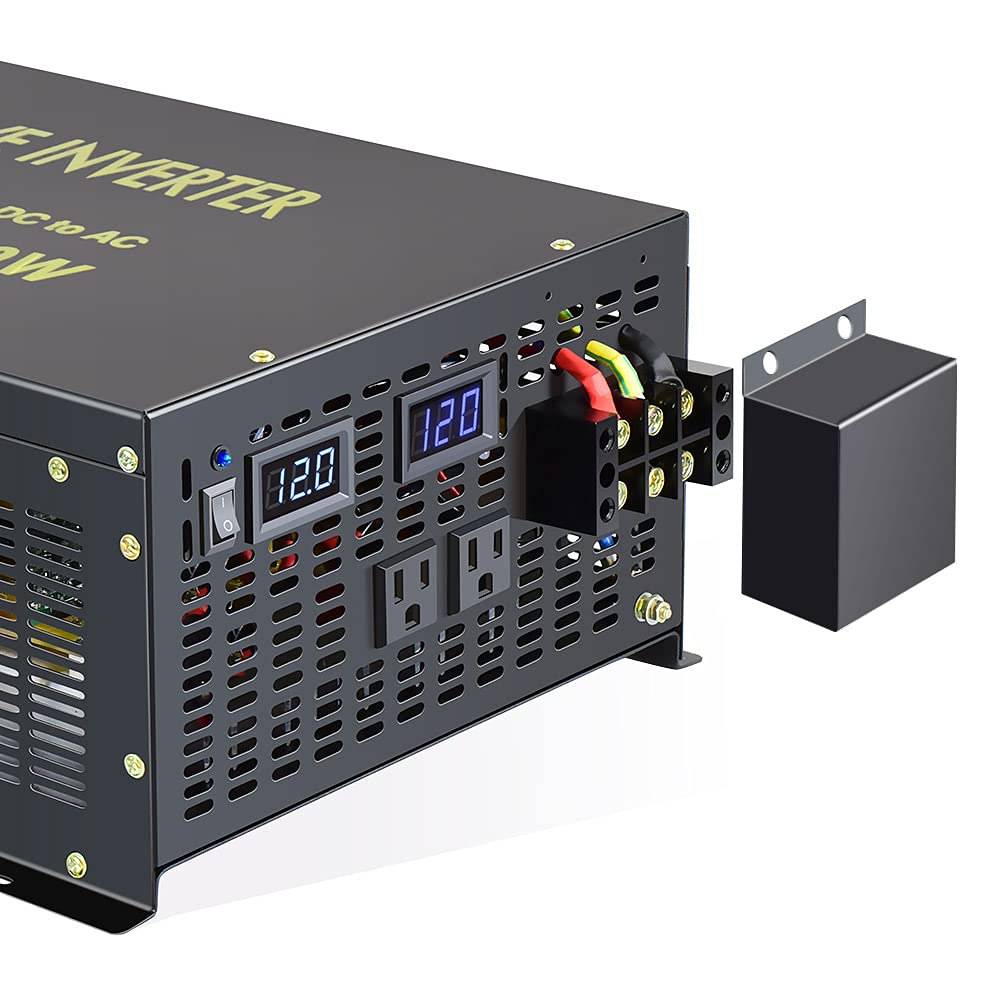 Reliable 5000W Continuous Power Heavy Duty Pure Sine Wave Power Inverter DC 12V to AC 110V 120V with Dual AC Outlets 41Amps Hardwire Terminal and LED Display for RV Car Solar System Emergency