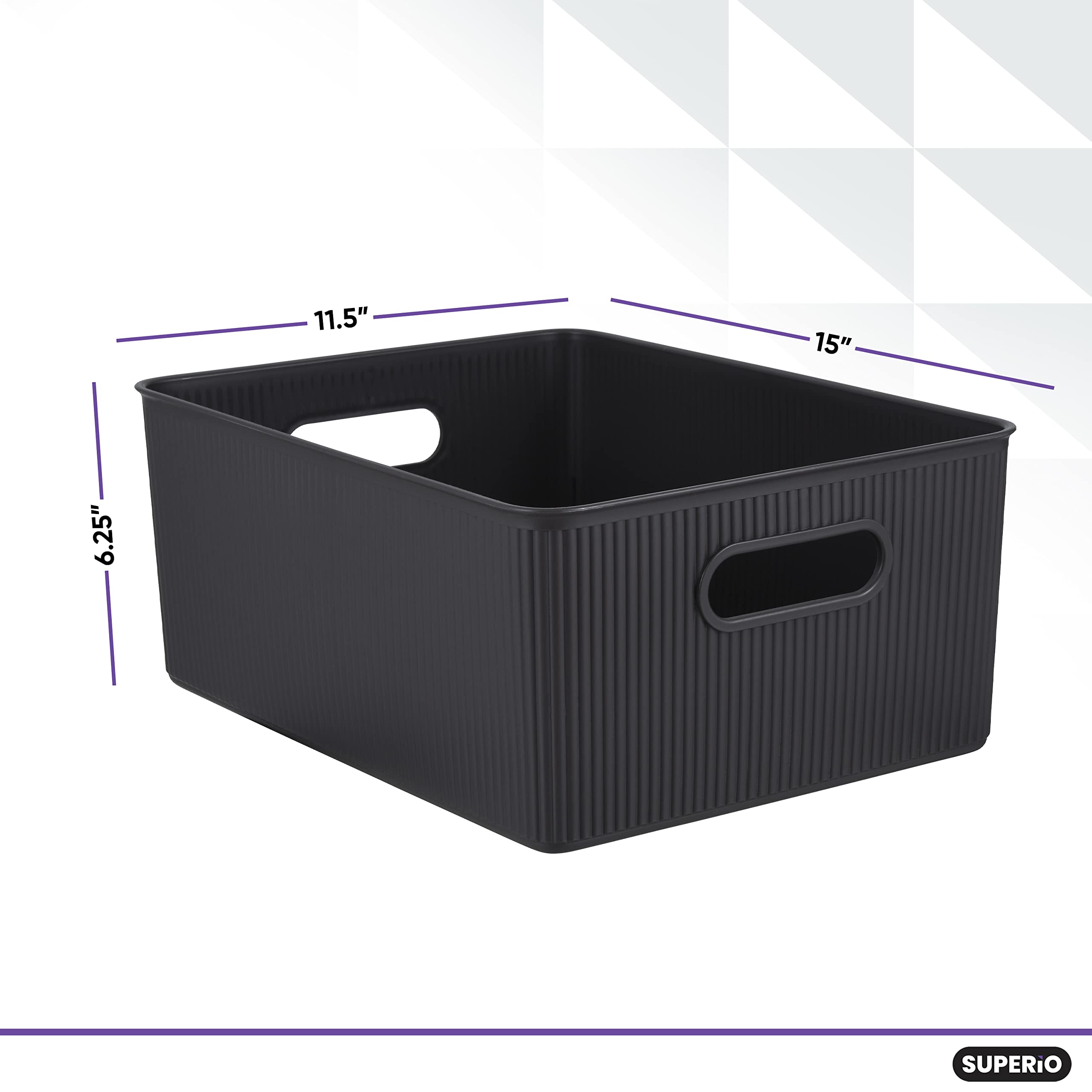 Superio Ribbed Collection - Decorative Plastic Lidded Home Storage Bins Organizer Baskets, Large Brown (1 Pack - 15 Liter) Stackable Container Box, for Organizing Closet Shelves Drawer Shelf