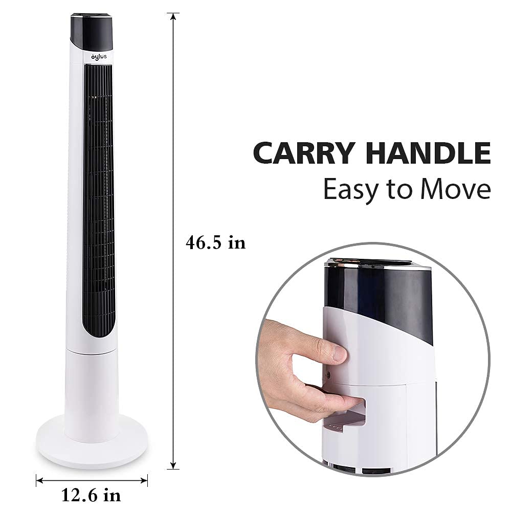 OYLUS 48’’ Tower Fan Portable With Remote Control Oscillating Quiet, 3 Speed Settings Nature & Sleeping Mode 12H Timer for Rooms, Office, White