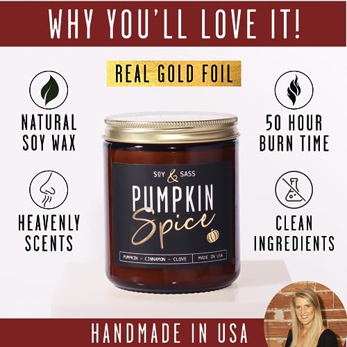 Pumpkin Spice Candle, Fall Candles - 'Pumpkin Spice' Soy Pumpkin Candle I Infused with Essential Oils I Fall Candle Decor, Fall Scented Candle I 9oz Reusable Jar I 50 Hour Burn I Made in USA