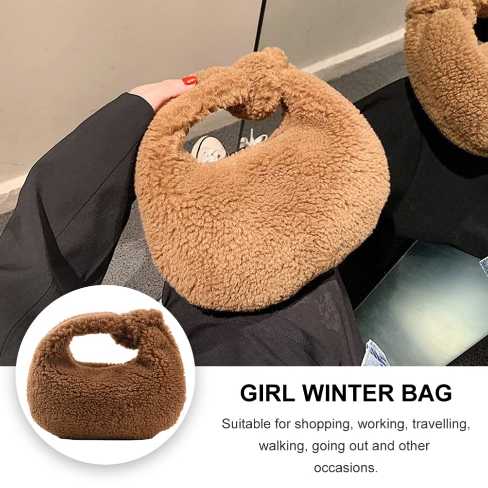 VALICLUD Women Dumpling Bag Plush Handbag Sheepskin Bag Plush Bag for Winter Storage Bag for Autumn and Winter Brown