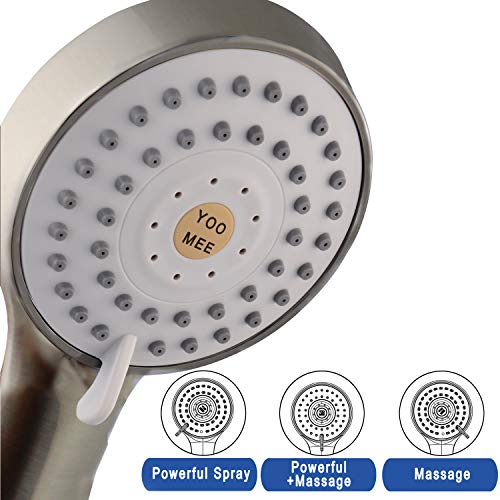 YOO.MEE High Pressure Handheld Shower Head with Powerful Shower Spray against Low Pressure Water Supply Pipeline, Multi-functions, w/ 79'' Hose, Bracket, Flow Regulator, Brushed Nickel Finish