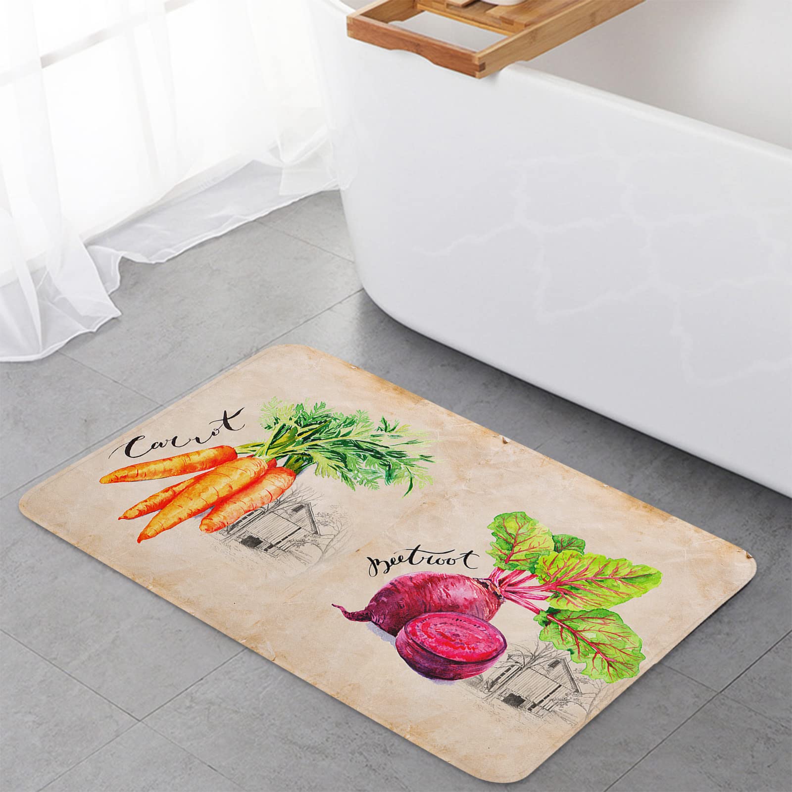 Vegetables Four Prints 2 PCS Memory Foam Kitchen Mats, Water Absorbent Kitchen Rugs, Anti-Skid Kitchen Mat and Rug for Kitchen, Floor Home, Office, Laundry, Sink Retro Kraft Paper Texture