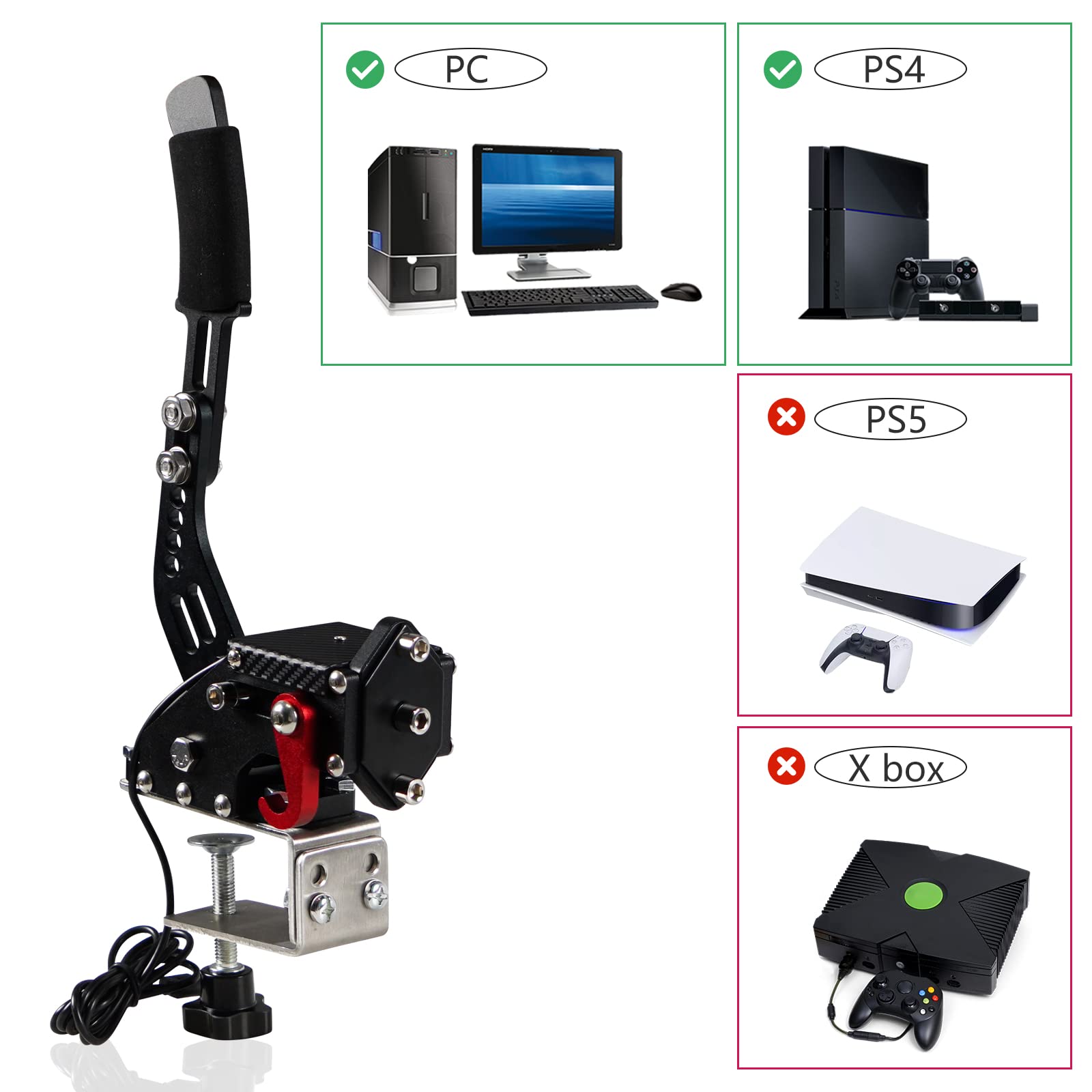 YESHMA 64 Bit Upgrade 2-in-1 USB Handbrake Only for G29 Compatible With PS4 + PC Computer System Professional Gaming Peripherals for Racing Games with Non-Contact Plus Hall Sensor.With Clamp