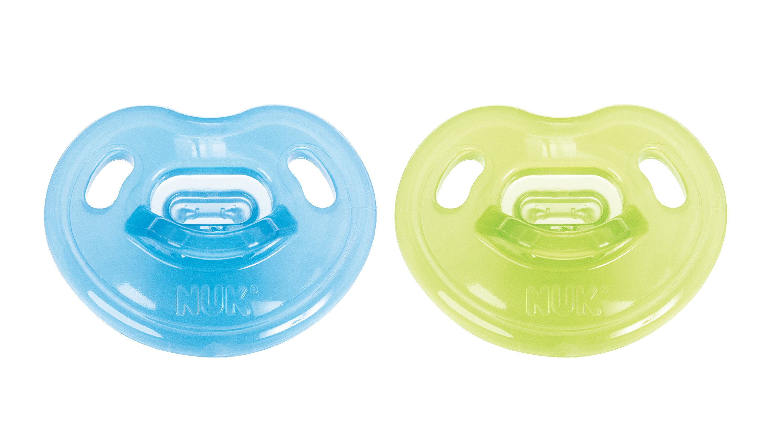 NUK Newborn 100% Silicone Orthodontic Pacifier, 0-3 Months, Blue/Green, 2pk