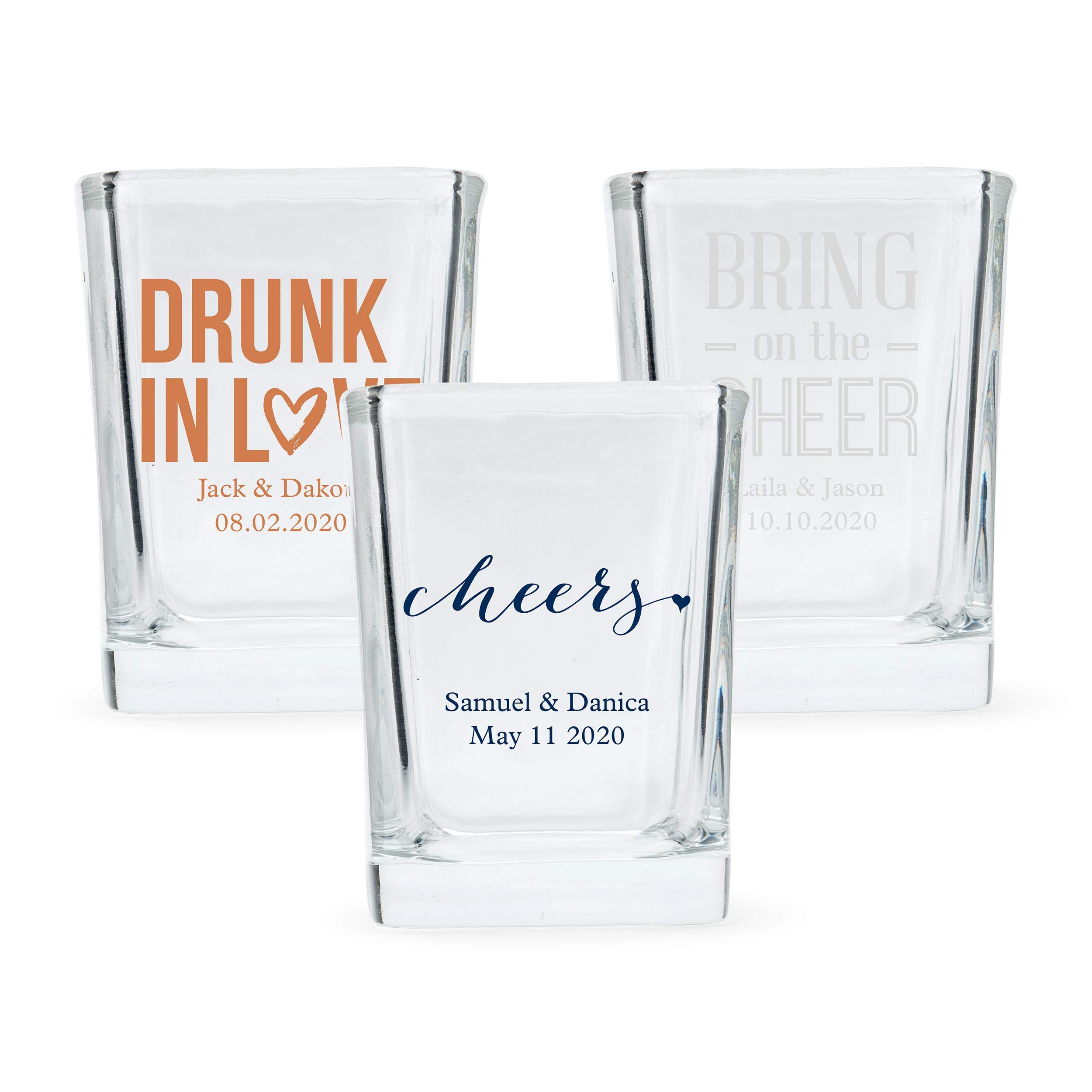 WEDDINGSTAR Personalized 2oz Square Shot Glass Customizable Full Color Print - 24 pack