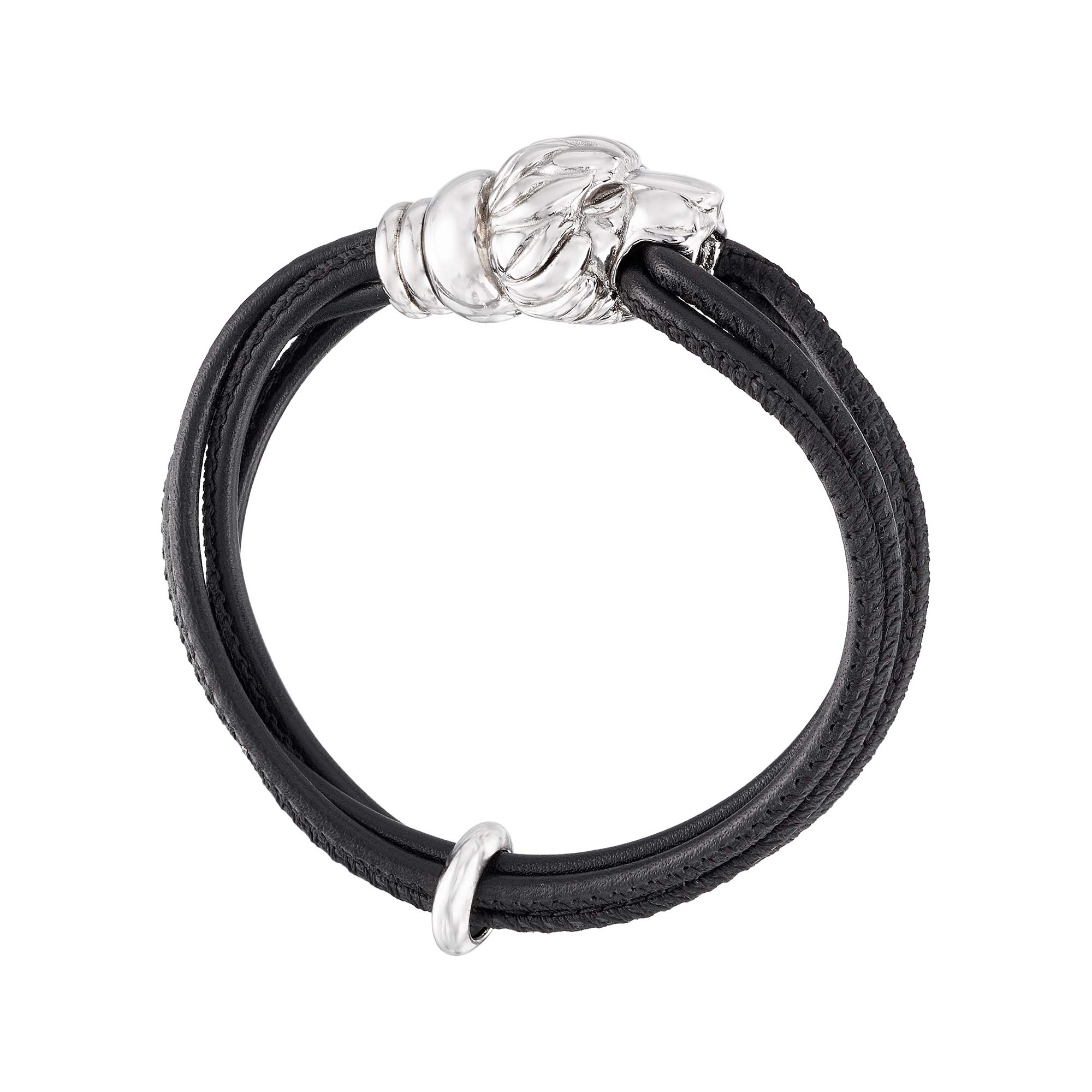 Ross-Simons Italian Sterling Silver Lion Bracelet With Black Leather. 7 inches