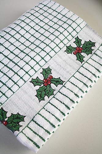 The Original Poli-dri Kitchen Towel from Samuel Lamont 100% Cotton (Holly Leaves)