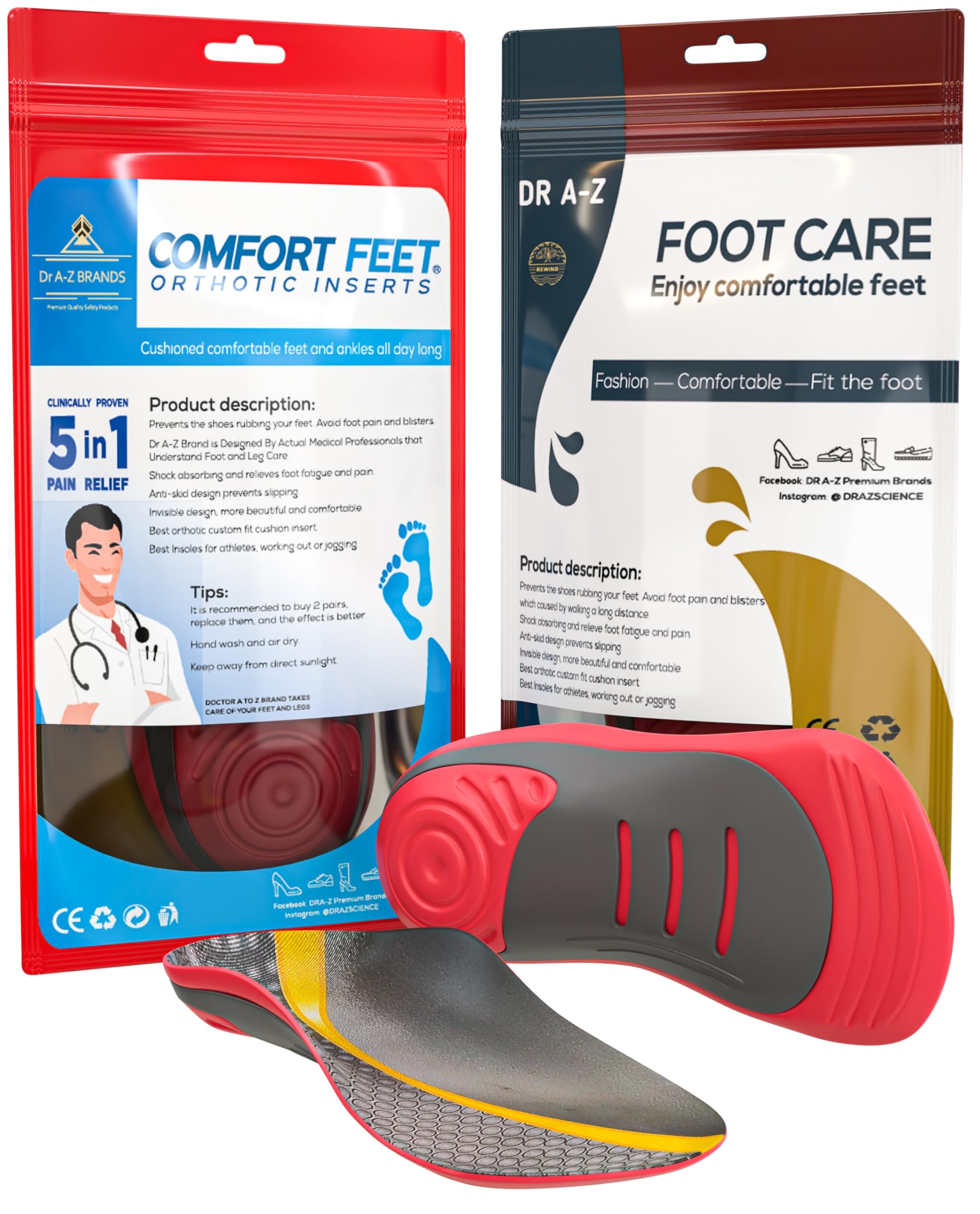 Rewind With Nature Arch Support Insoles for Men and Women, Orthotic Shoe Insoles, High Arch Support, Plantar Fasciitis Relief, Heel Pain, Overpronation, Flat Feet