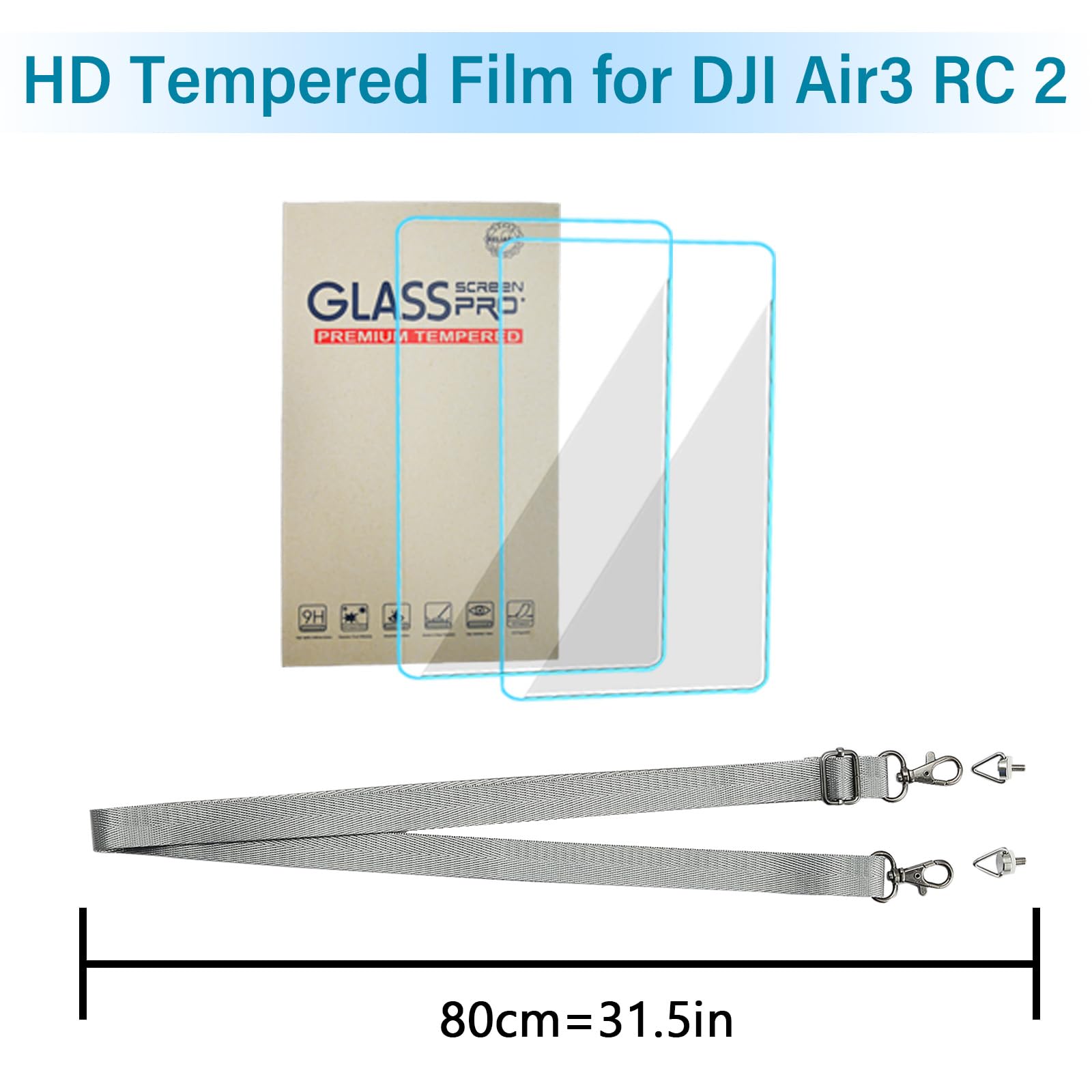 RAIACE Lanyard Strap Compatible with DJI Mini 3 Pro/Air 3 /Air 2s DJI RC 2/RC-N2 Controller Accessories, HD Tempered Film (2 PCS) for DJI Air 3 RC 2/Mini 3 Pro/Mini 3/Air 2S/Mavic 3 Pro Remote Screen
