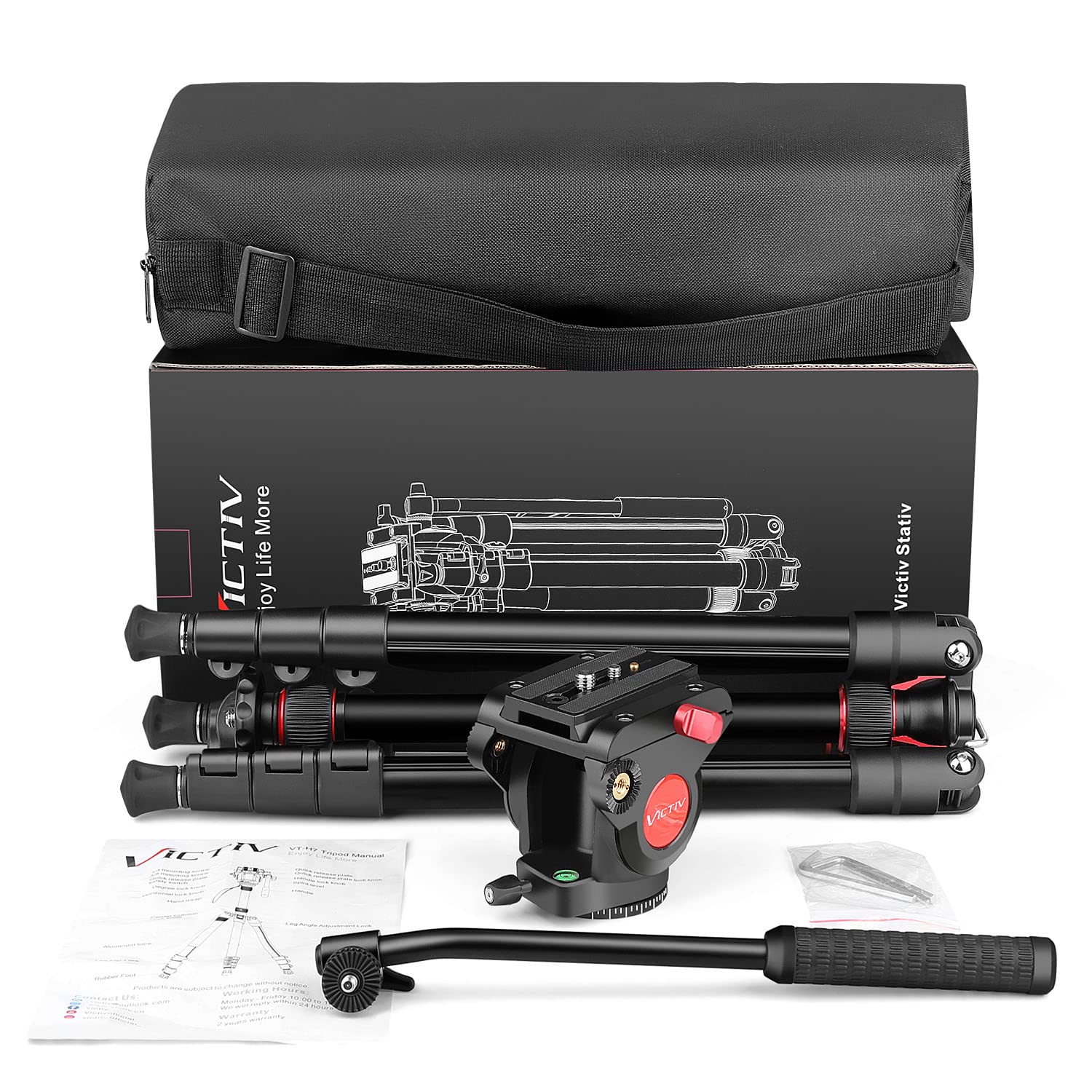 Tripod Camera Tripod, 72" Video Tripod with Fluid Head, Aluminum Heavy Duty Tripod with Carry Bag, Professional Camera Tripods & Monopods, Compatible with Video Camera, DSLR, Camcorder