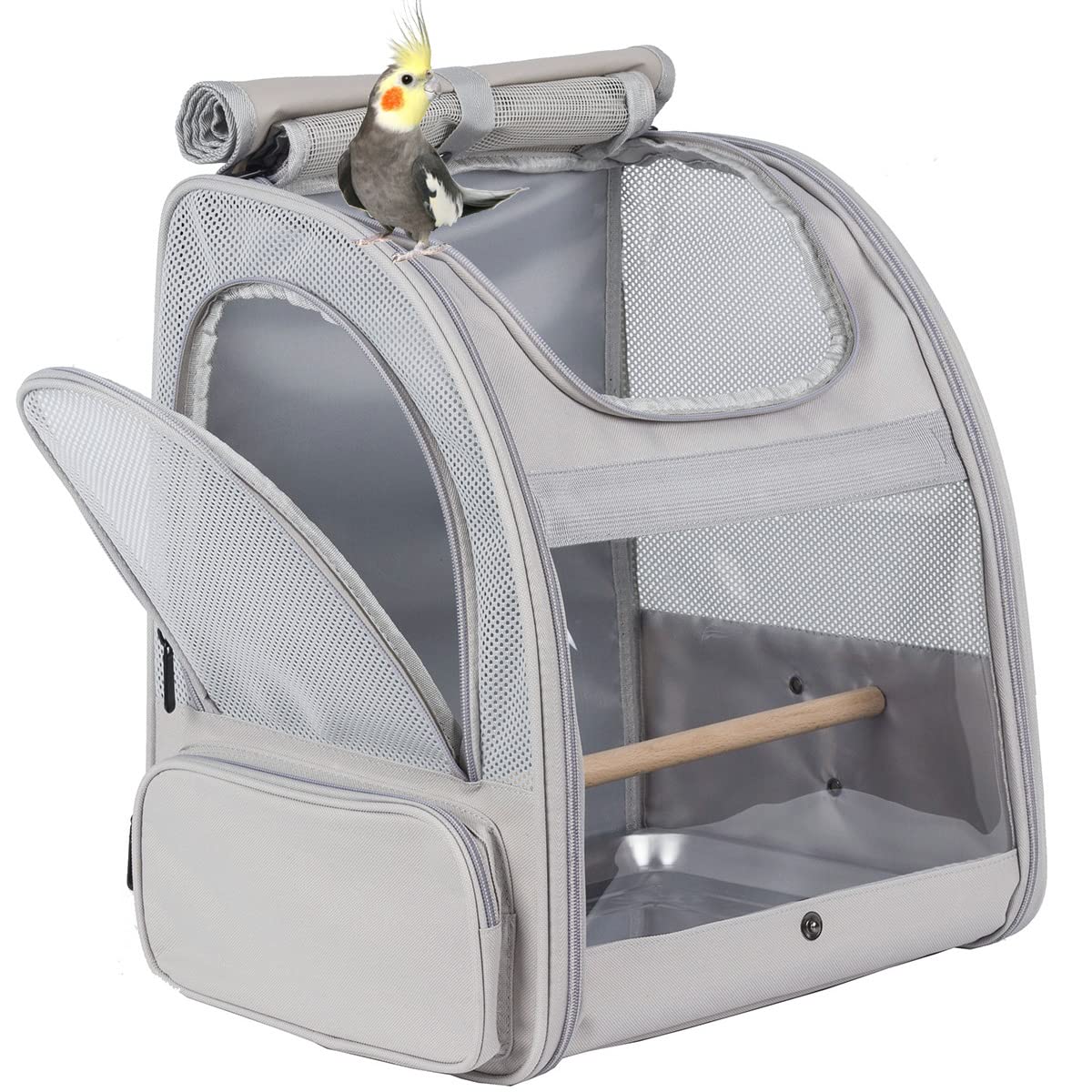 ORIZZP Bird Travel Carrier with Stand Perch, Breathable Bird Carrier Cage Parrot Carrier for Hiking, Airline Approved