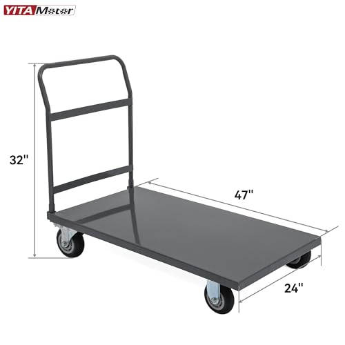 YITAMOTOR Platform Truck Push Dolly, 2000lb Capacity Push Cart Heavy Duty Rolling Flatbed Cart, Large Portable Dolly with 4 Swivel Wheels for Loading(2 Wheels with Brake)(47" L x 24" W)