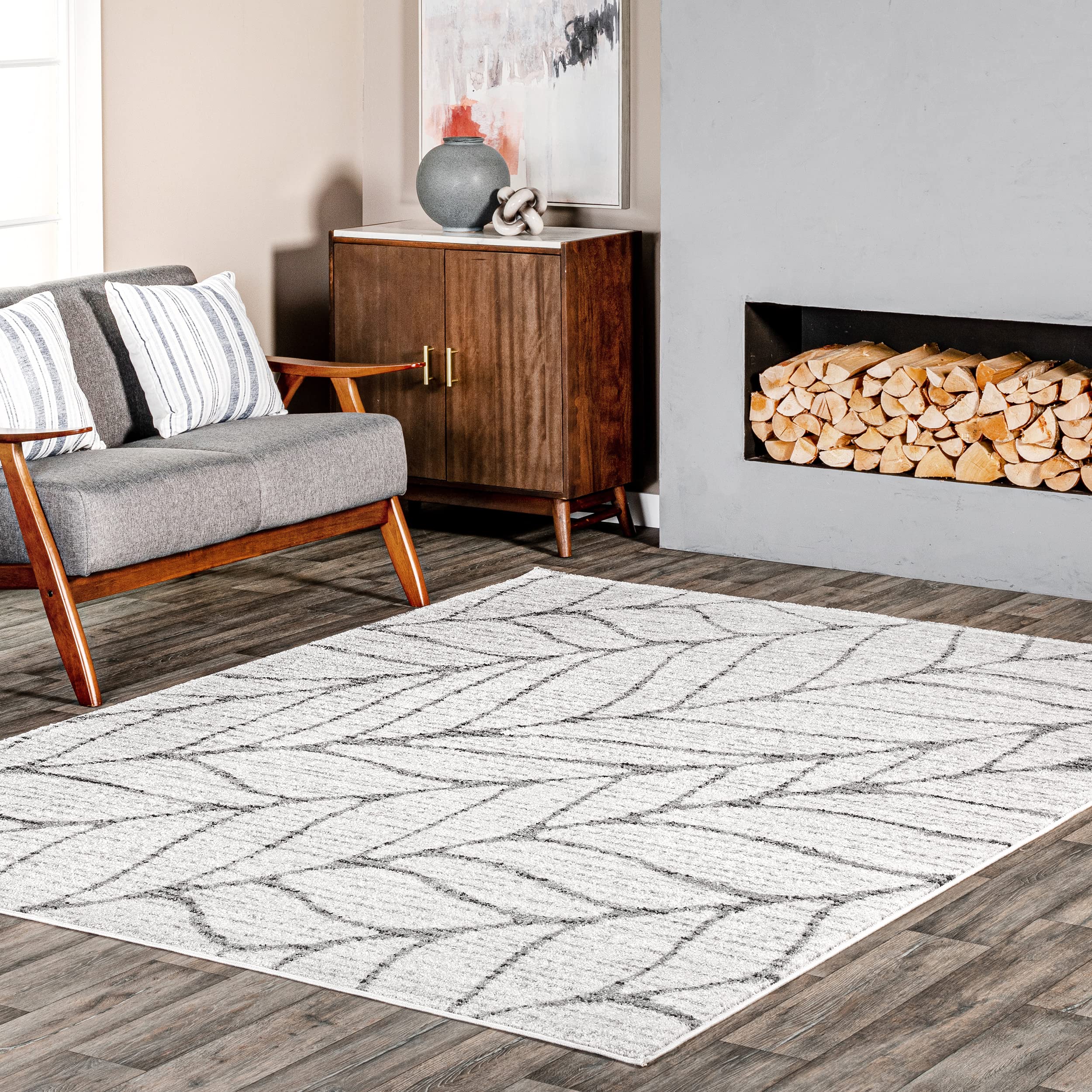 nuLOOM Boyce Contemporary Leaves Area Rug, 8x10, Light Grey