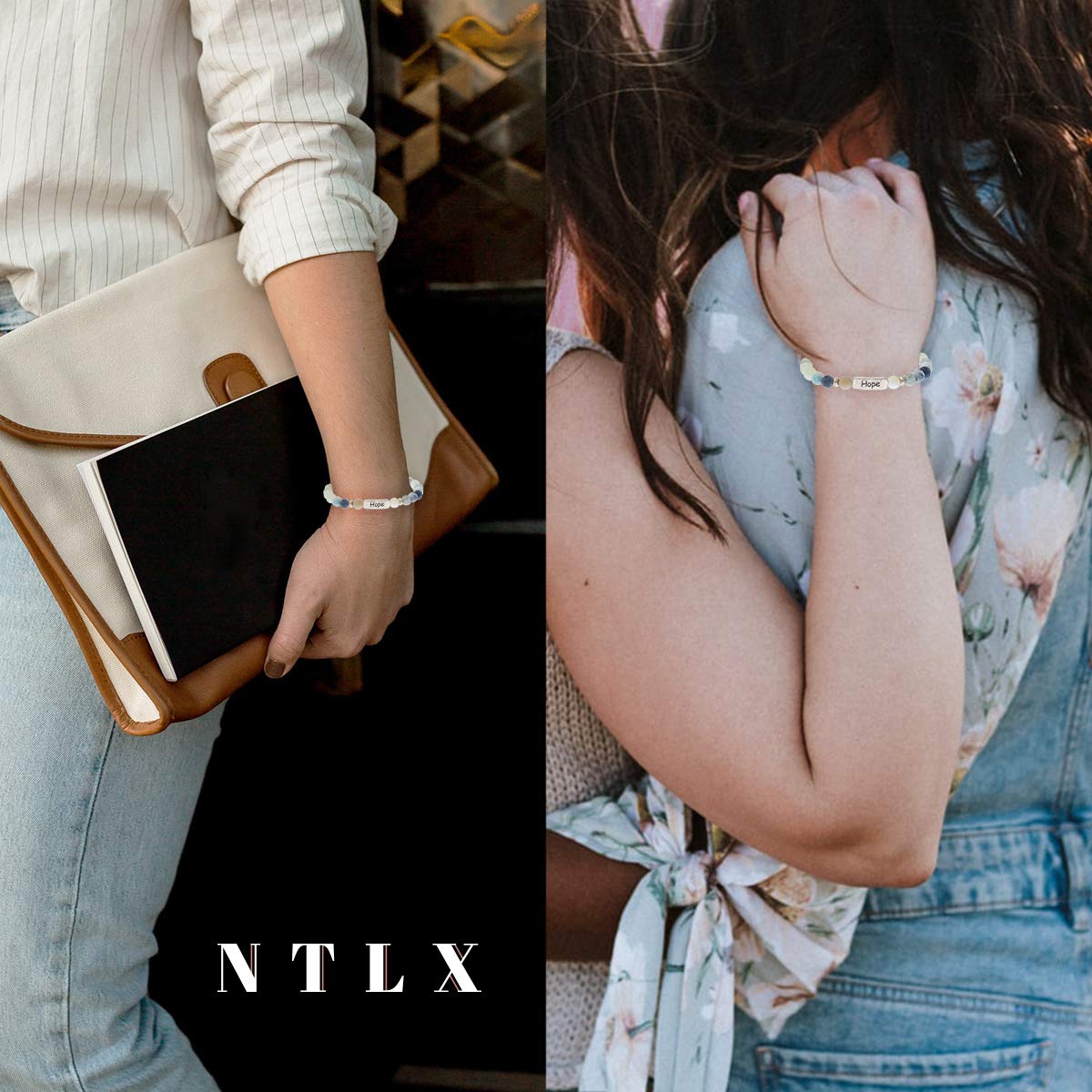 NTLX Christian Bracelets for Women β Hope Bracelet β Natural Stone Stretch Prayer Bracelet β Inspirational Message Jewelry - Great Gift (Light-Multi Turquoise)