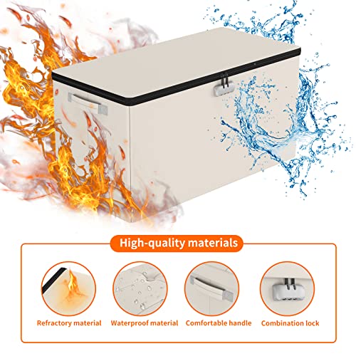 Tamfile 30 inches Folding Storage Ottoman with Lock,Fireproof Bedroom Bench with Storage,Beige Footrest with Foam Padded Seat,Ottoman Foot Rest for Bed Room,Storage Chest, Foot Rest Stool