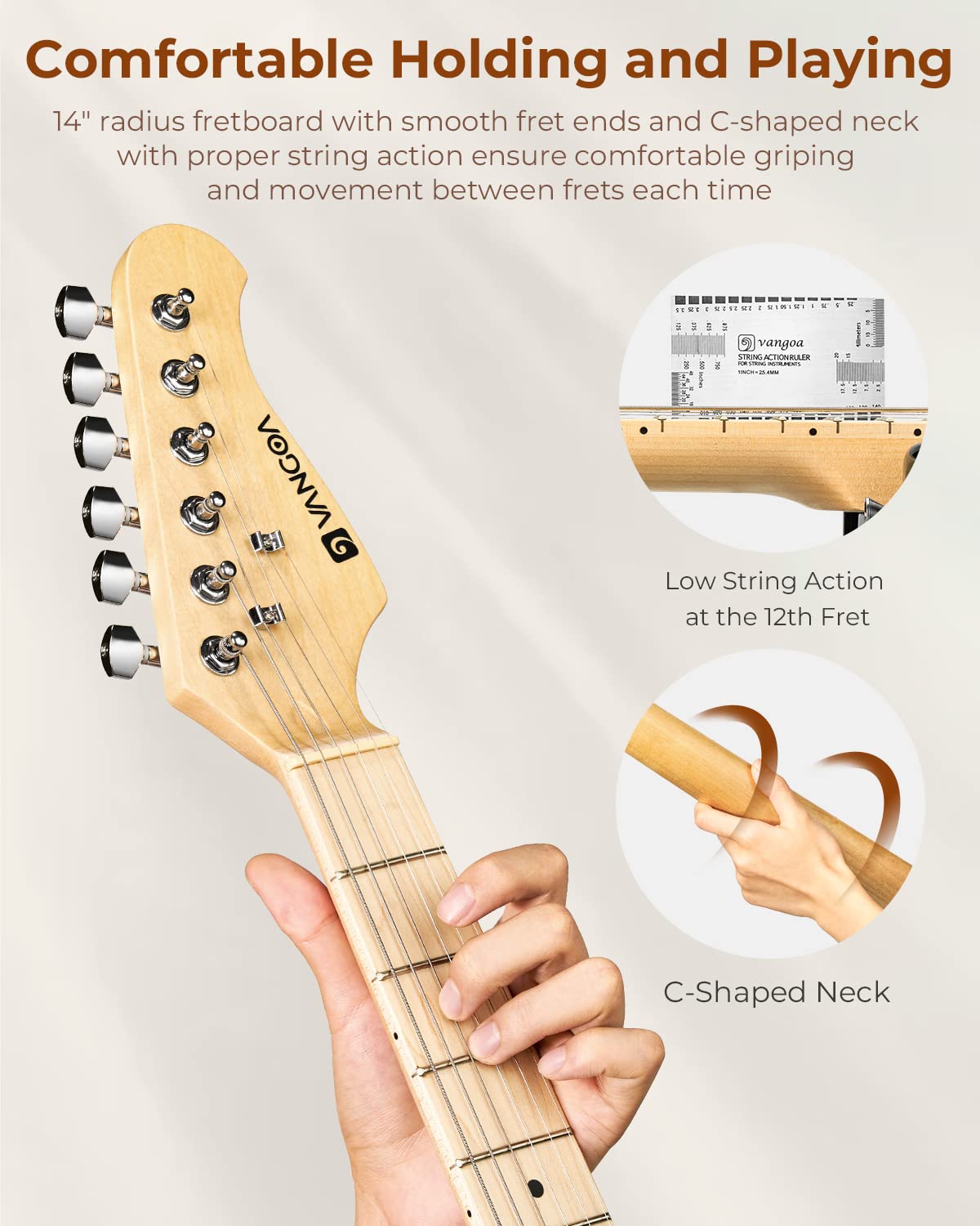 Vangoa Electric Guitar 39 Inch Full Size TELE Electric Guitar Solid Body Beginner Kit for Adult Teens with Bag, Strap, Cable, White