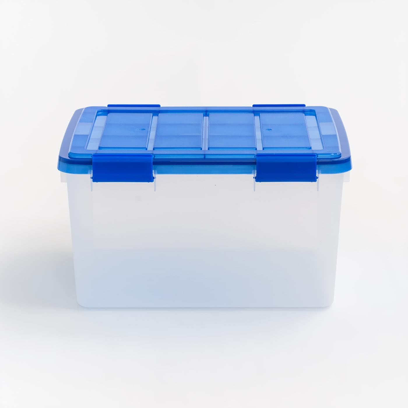 TamsOi 44 Quart WeatherPro™ Gasket Clear Plastic Storage Box with Lid, Blue, Set of 4