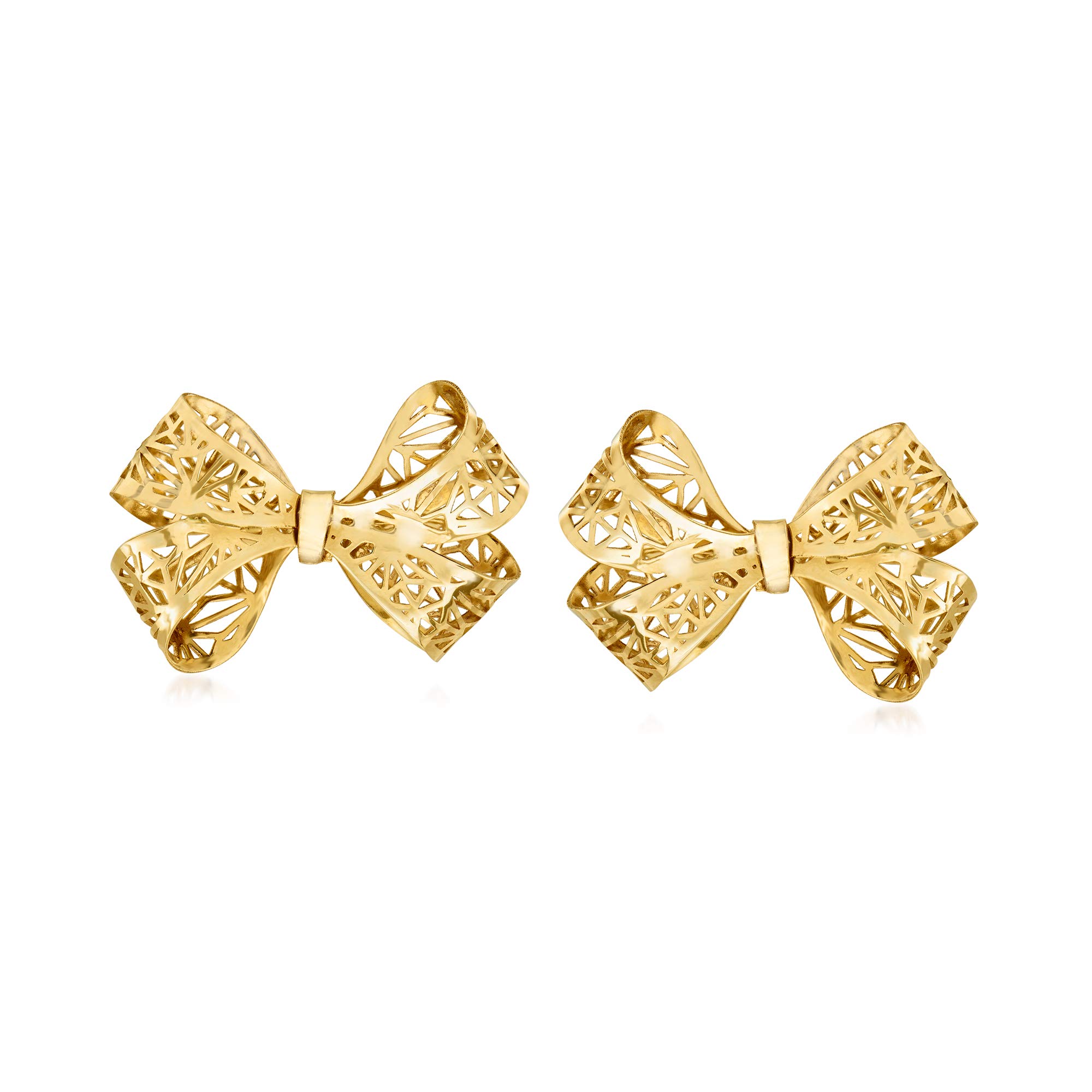 Ross-Simons Italian 14kt Yellow Gold Filigree Bow Earrings