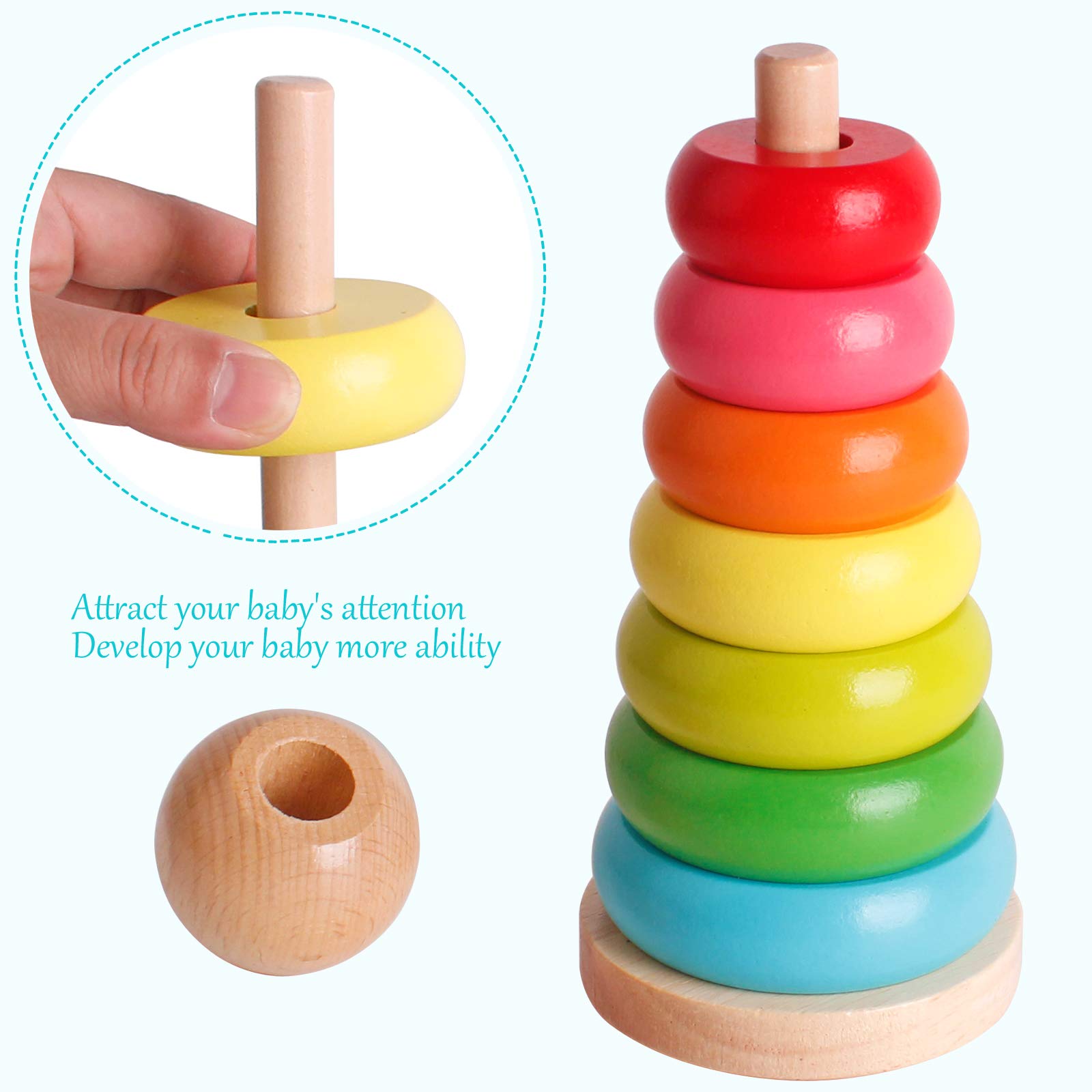 SHIERDU Wooden Rainbow Stacker 36-Month Toddler Learning Toy Non-Toxic Environmentally Friendly Stacking Ring Toy 3 Years Old Baby boy Girl Gift