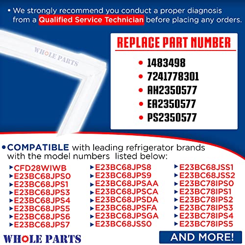 Whole Parts Refrigerator French Door Gasket (White) Part# 241778301 - Replacement & Compatible with Some Crosley, Electrolux and Kenmore Refrigerators