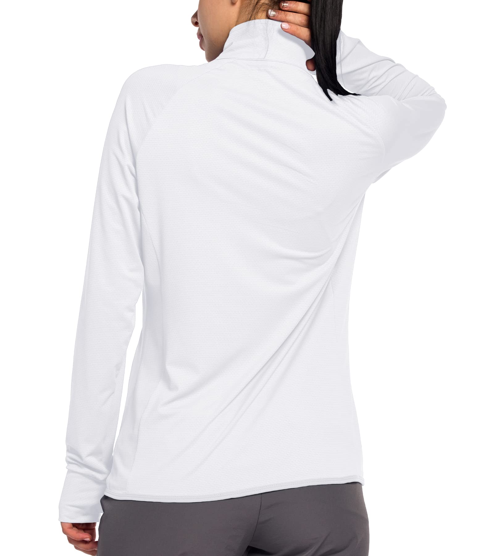 Women UPF 50+ UV Sun Protection Shirt Long Sleeve Golf Light Jacket SPF Hiking Running Shirts with Zip Pockets White XL
